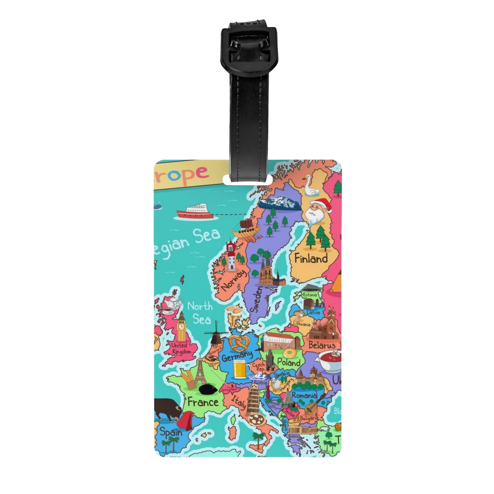Luggage Tags for Suitcases, Cartoon Map Of Europe Suitcase & Bag Tags ...