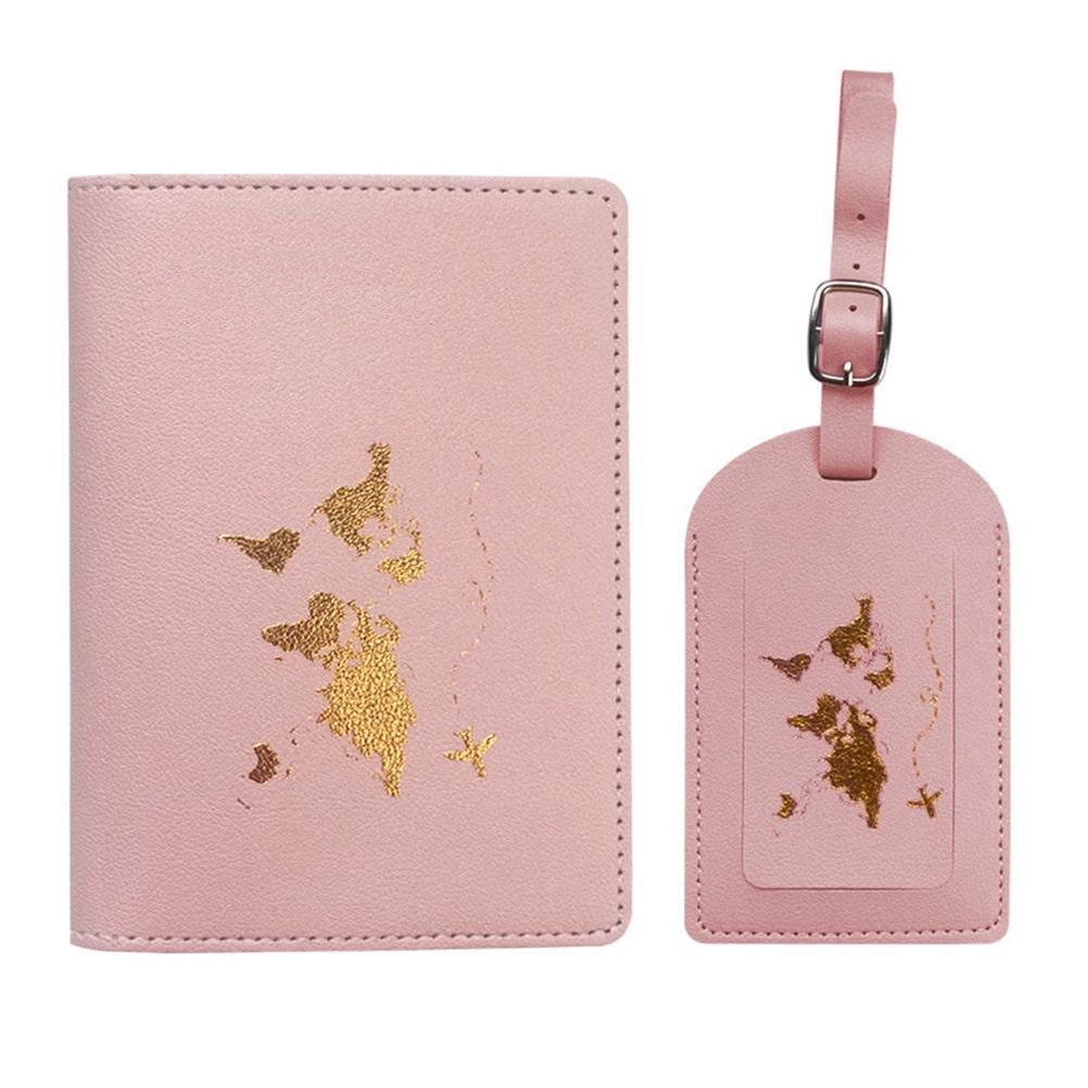 Luggage Tags and Passport Cover Set PU Leather Map Luggage Tags ...
