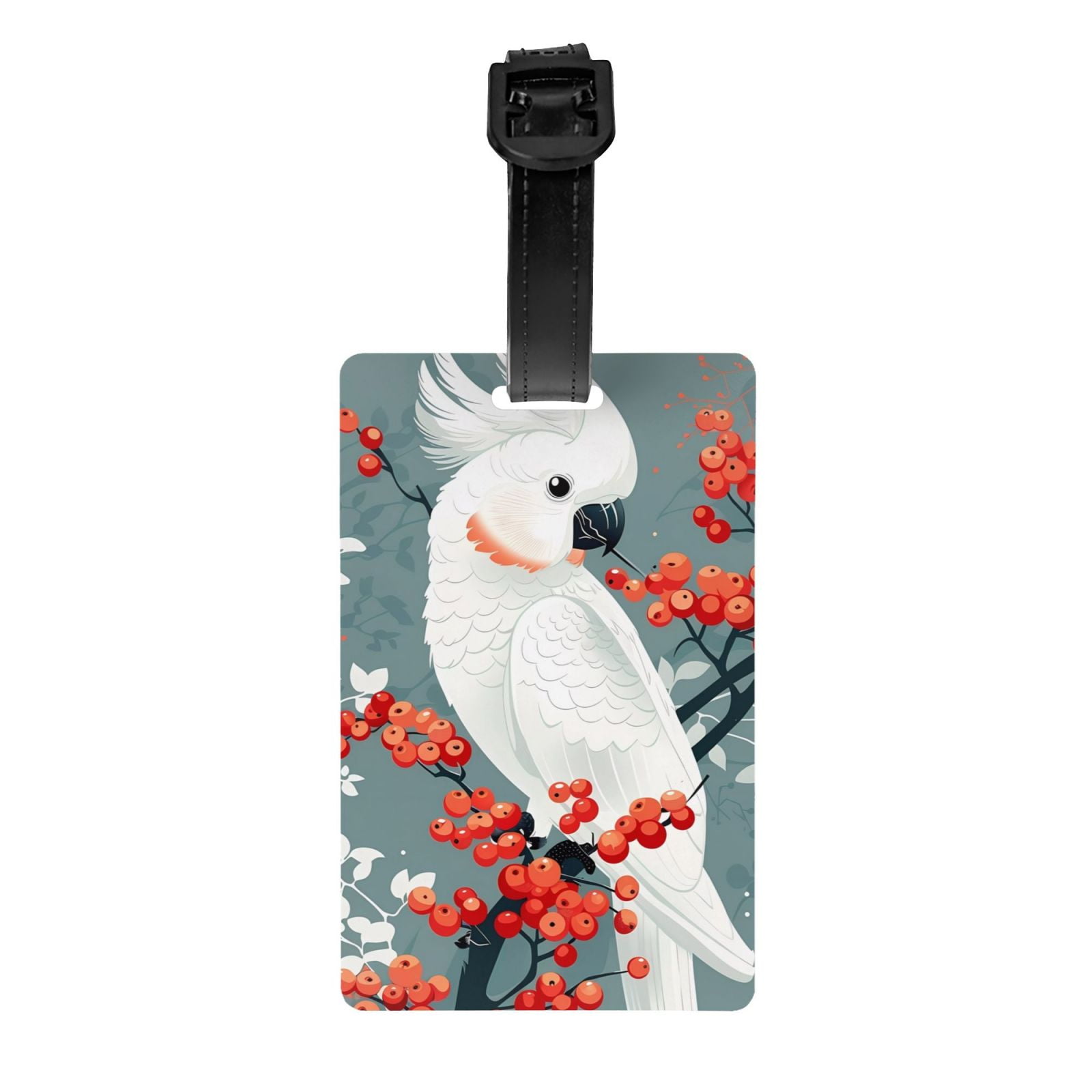 Luggage Tags for Suitcases, Cockatoo Red Berries Leather Bag Luggage ...