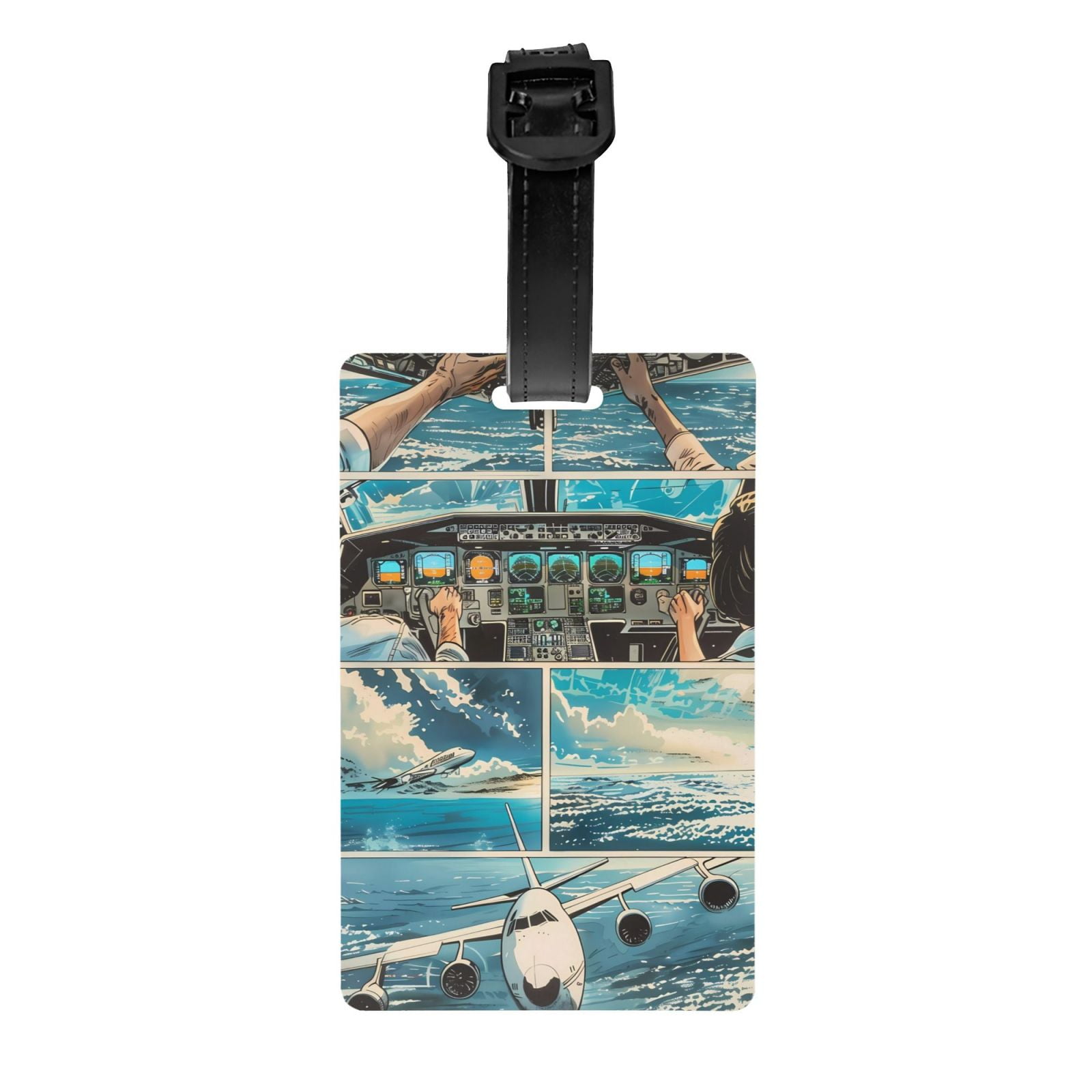 Luggage Tags for Suitcases, Comic Airplane Cockpit Illustration Leather ...