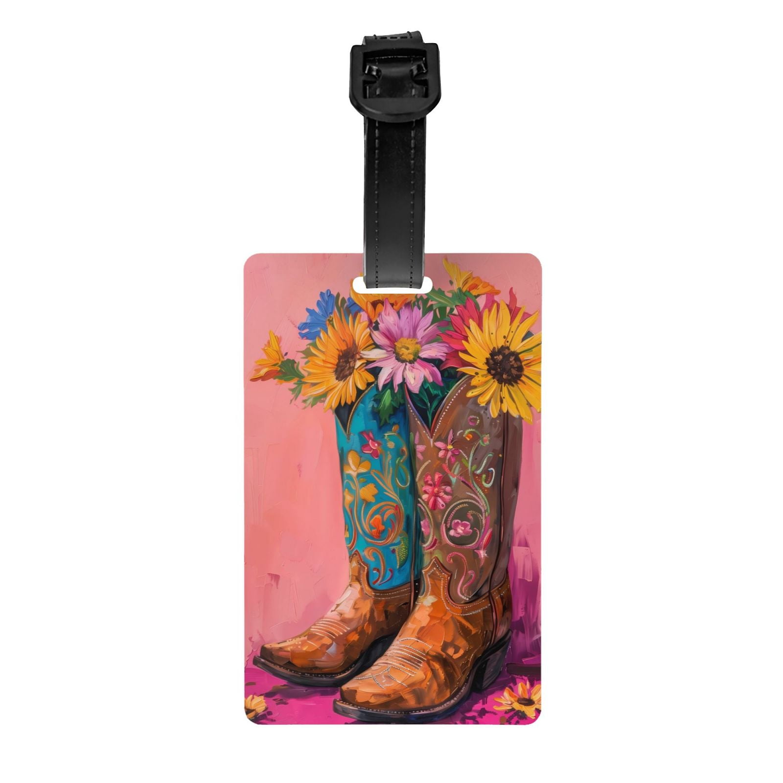 Luggage Tags for Suitcases, Cowboy Boots With Flowers Leather Bag ...