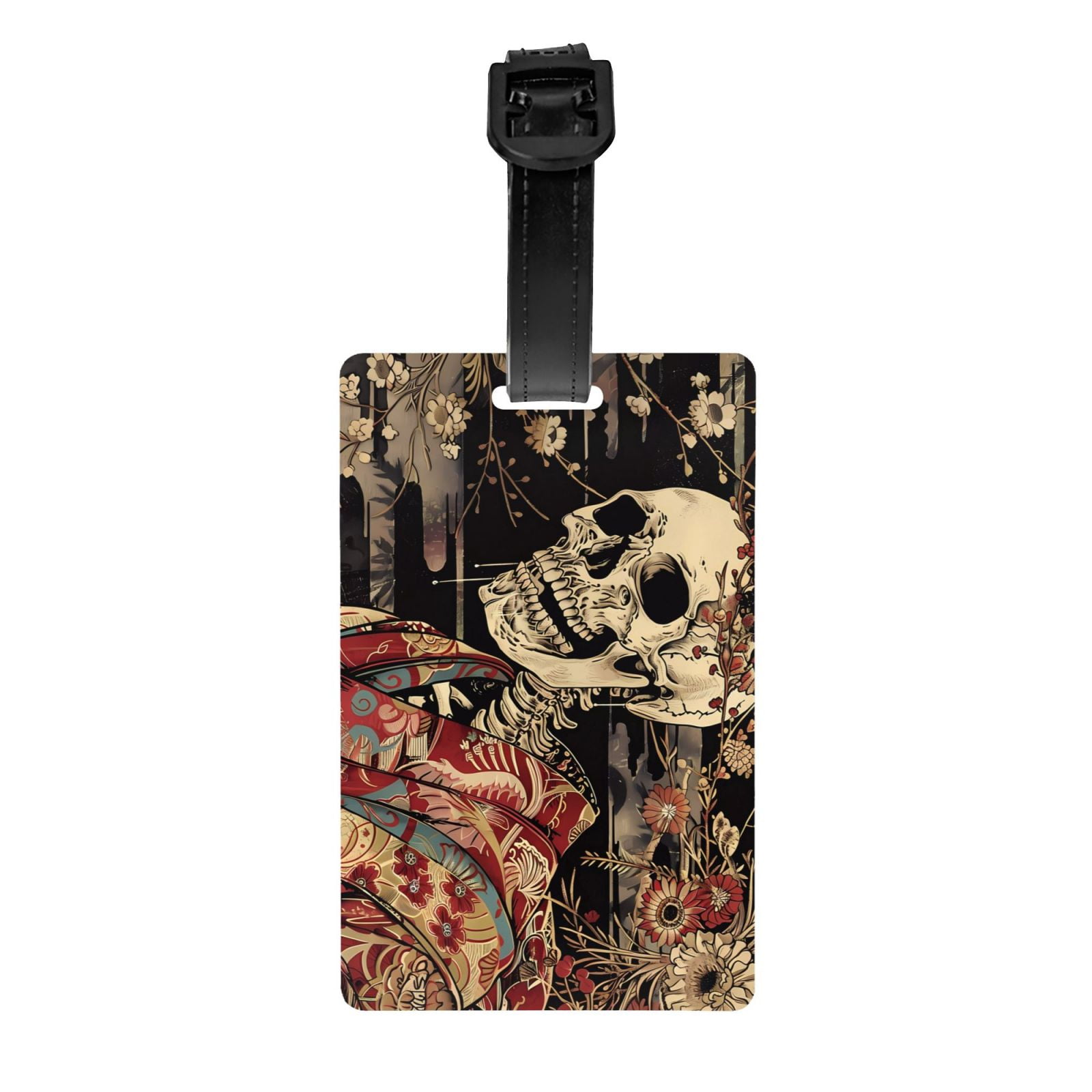 Luggage Tags for Suitcases, Gothic Eastern Floral Skull Leather Bag Luggage Tags ID Label Tags ...