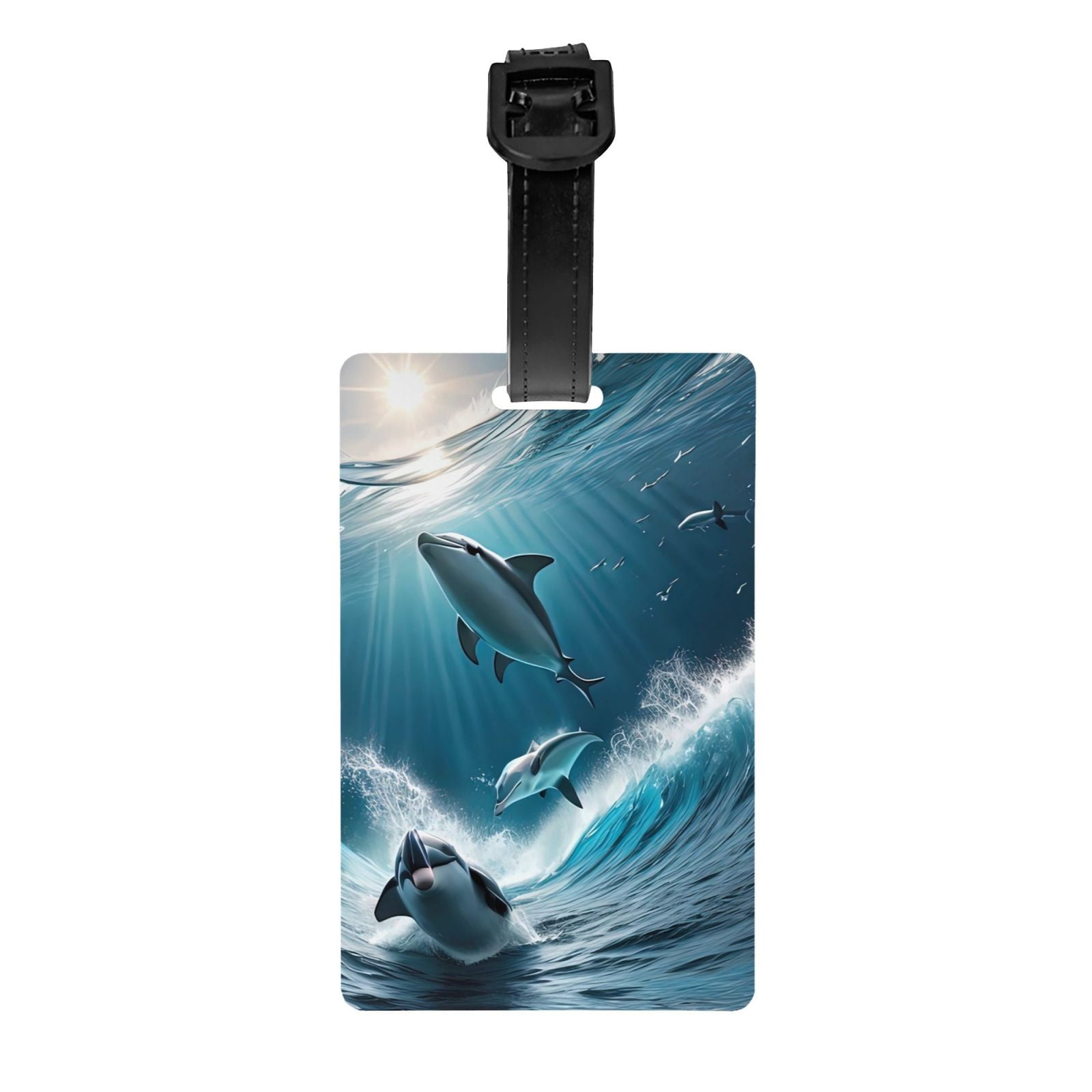 Luggage Tags for Suitcases, Ice Blue Ocean Cute Dolphin A Leather Bag ...