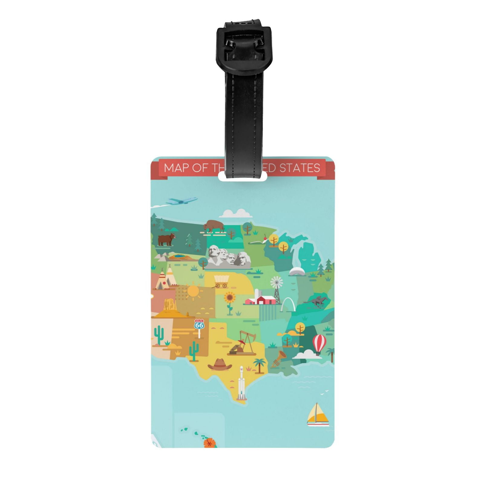 Luggage Tags for Suitcases, USA Tourist Map Famous Landmarks Leather ...