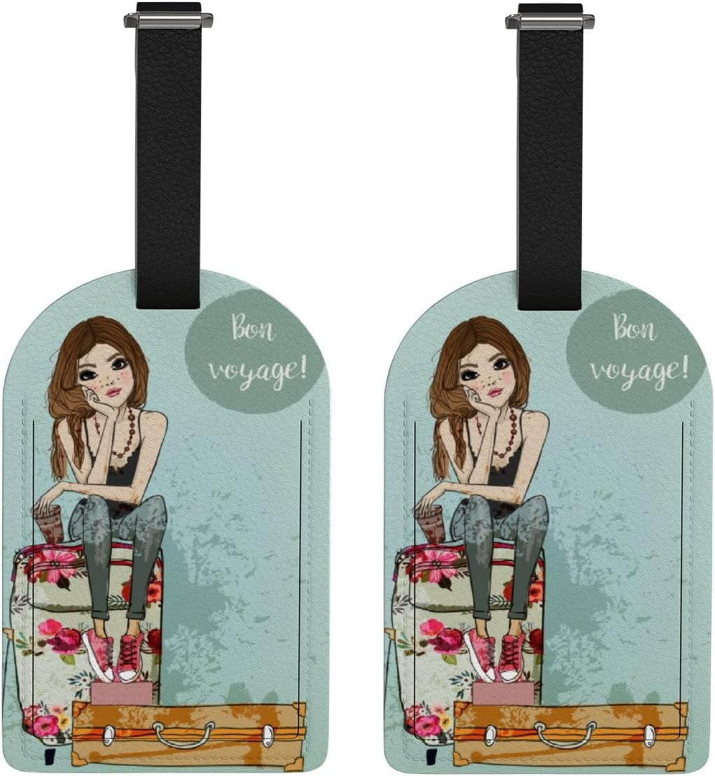 Luggage Tags for Travel Cute Cartoon Girl Vacation Bon Voyage Luggage ...