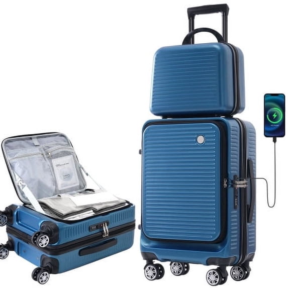 Leumius Lightweight Luggage Set with USB Port, Spinner Wheels, Cosmetic ...