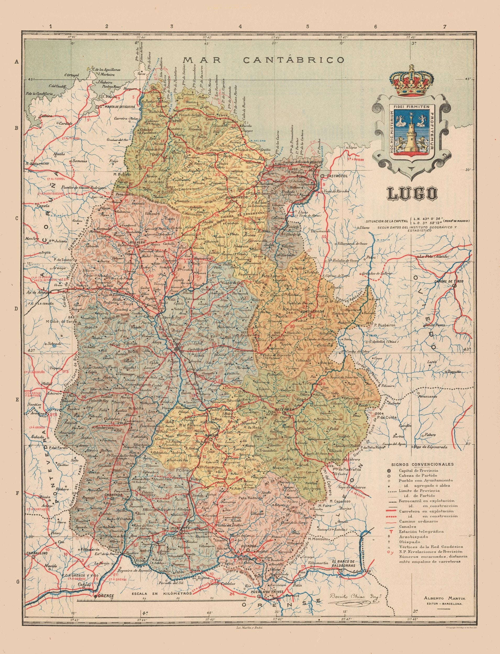 Historic Map - Lugo Spain - Martin 1911 - 23 x 30.13 - Vintage Wall Art ...