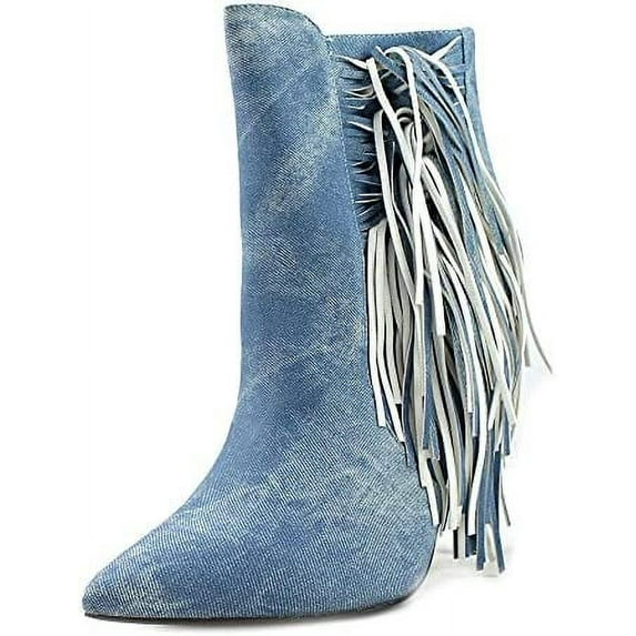 Luichiny Going Fast Pointed Toe High Stiletto Distressed Denim Fringe ...