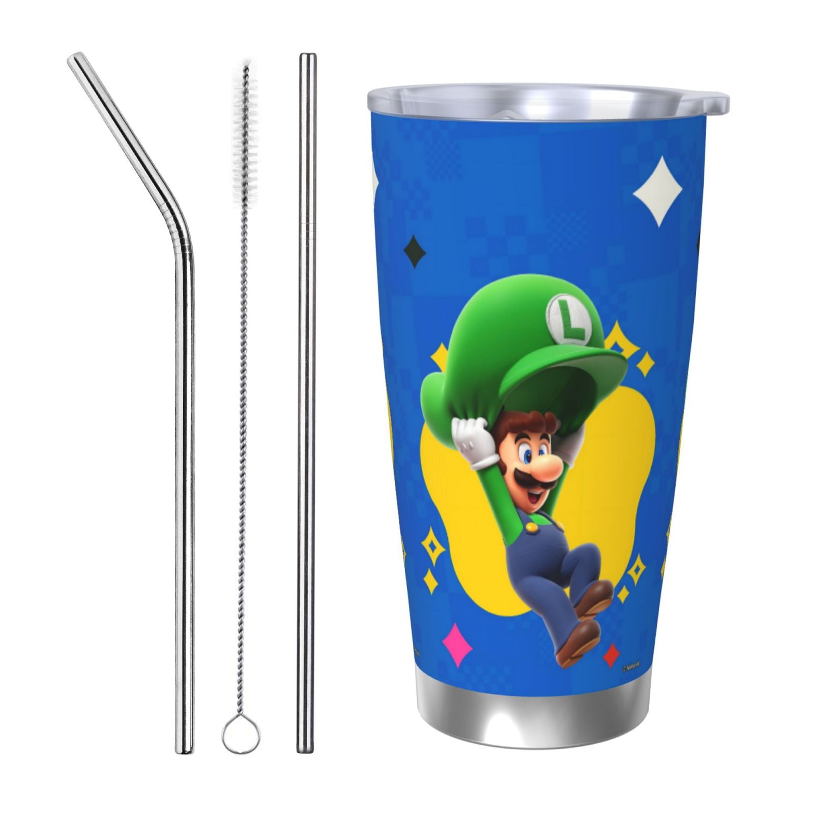 Luigi Kids Water Bottle with Straw Lid,Insulated Stainless Steel Reusable Tumbler for Boys Girls ...