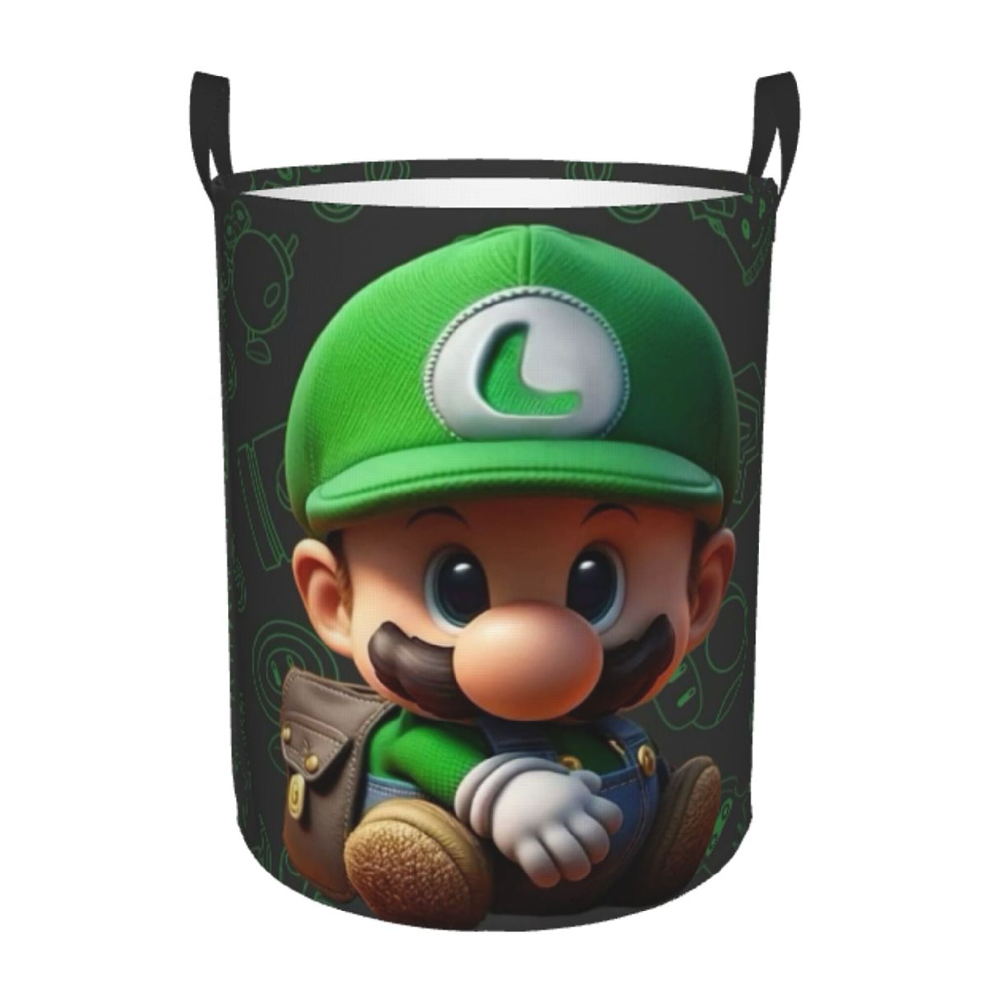 Luigi Laundry Hamper With Handle Funny Waterproof Foldable Circular Storage Bin Toys Clothes ...