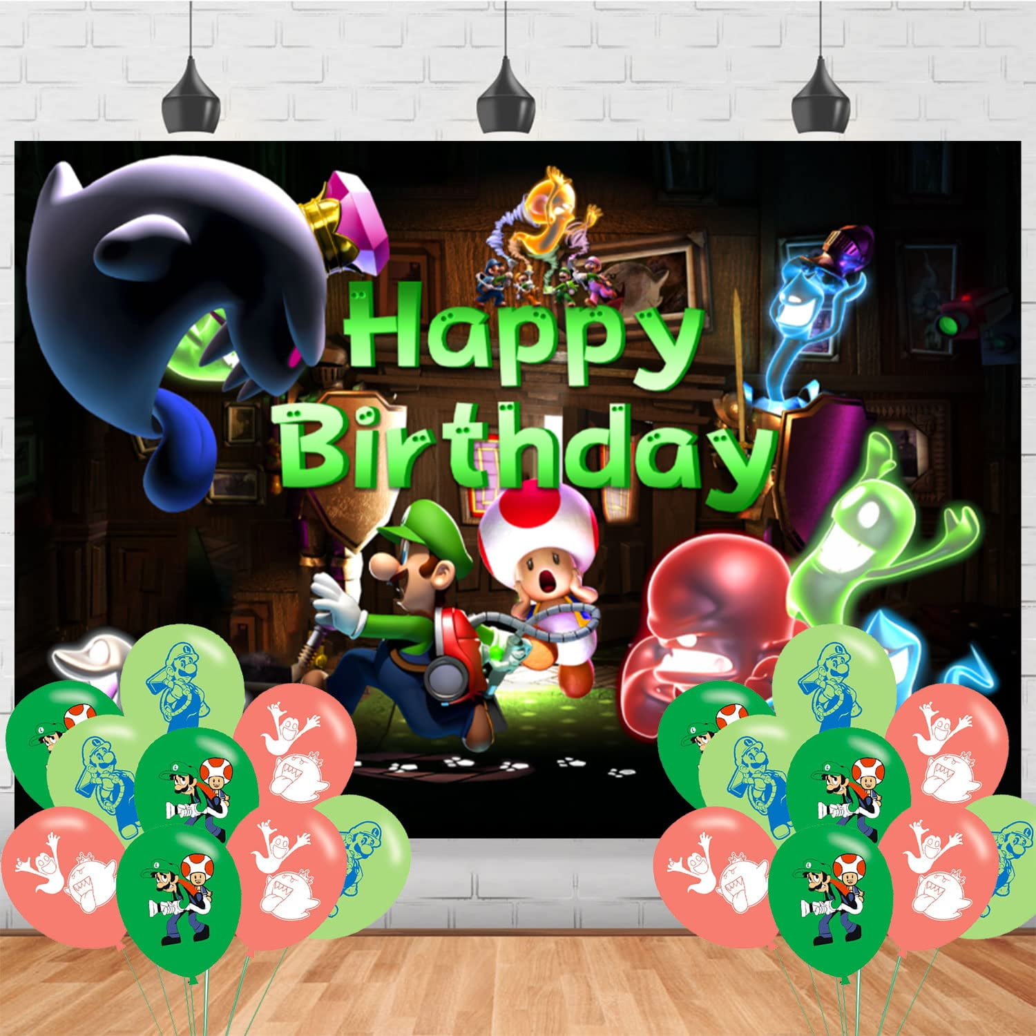 Luigi Mansion Backdrop Birthday STF9 Banner for Luigi 3 Birthday Party ...