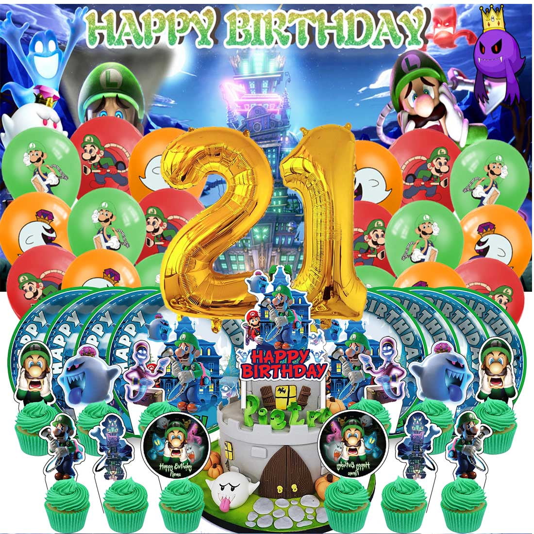 Luigi Mansion Balloons Party Supplies 21th Decor Tableware Birthday ...