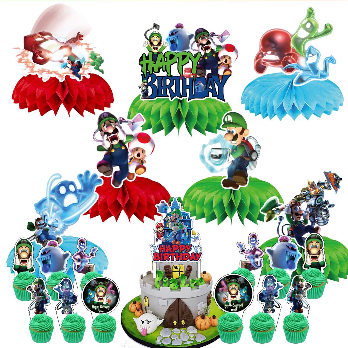 Luigi Mansion Party Decor Supplies Honeycomb Centerpieces Table Toppers ...