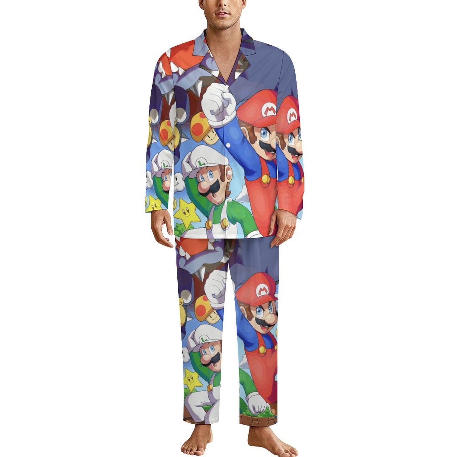 Luigi Mario Bros. Movie Long Sleeved Pajama Set for Men Sleepwear Sets ...