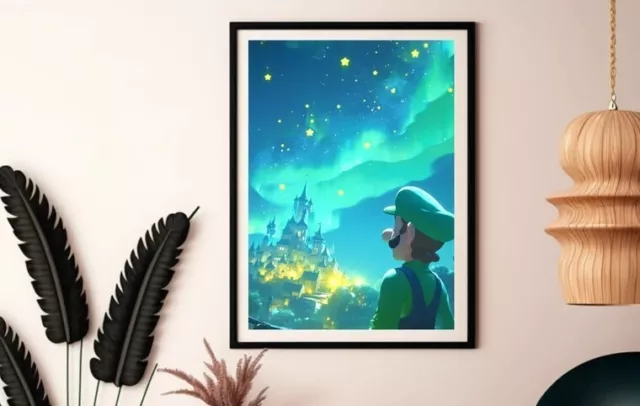 Luigi From Mario In The Starry Nights, Mario Bros Gaming Poster ...
