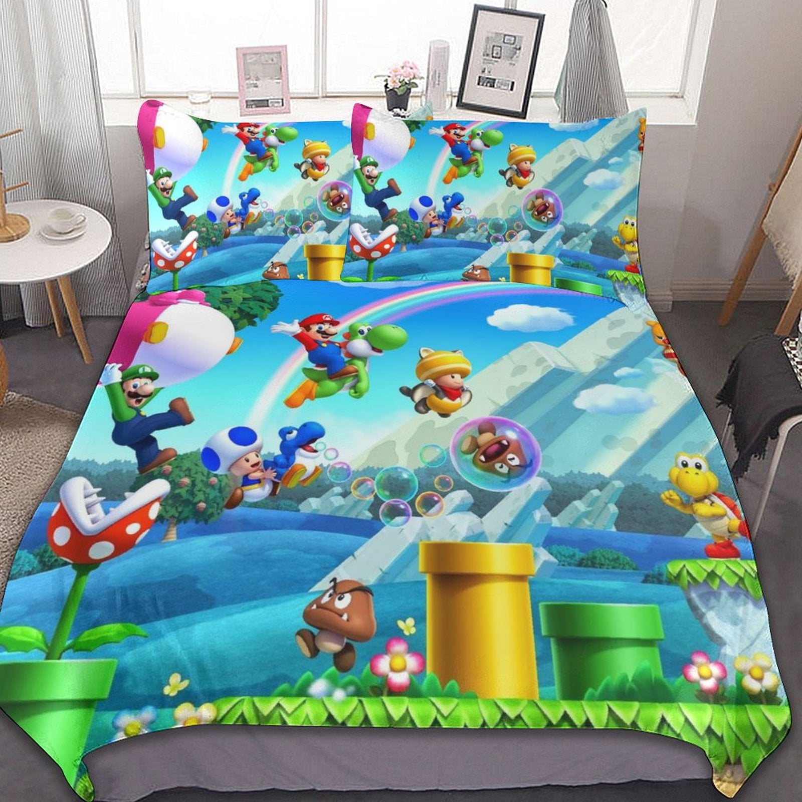 Aoivkut Luigi Super Mario Bedding Set, 3-Piece Comforter Set with Duvet ...