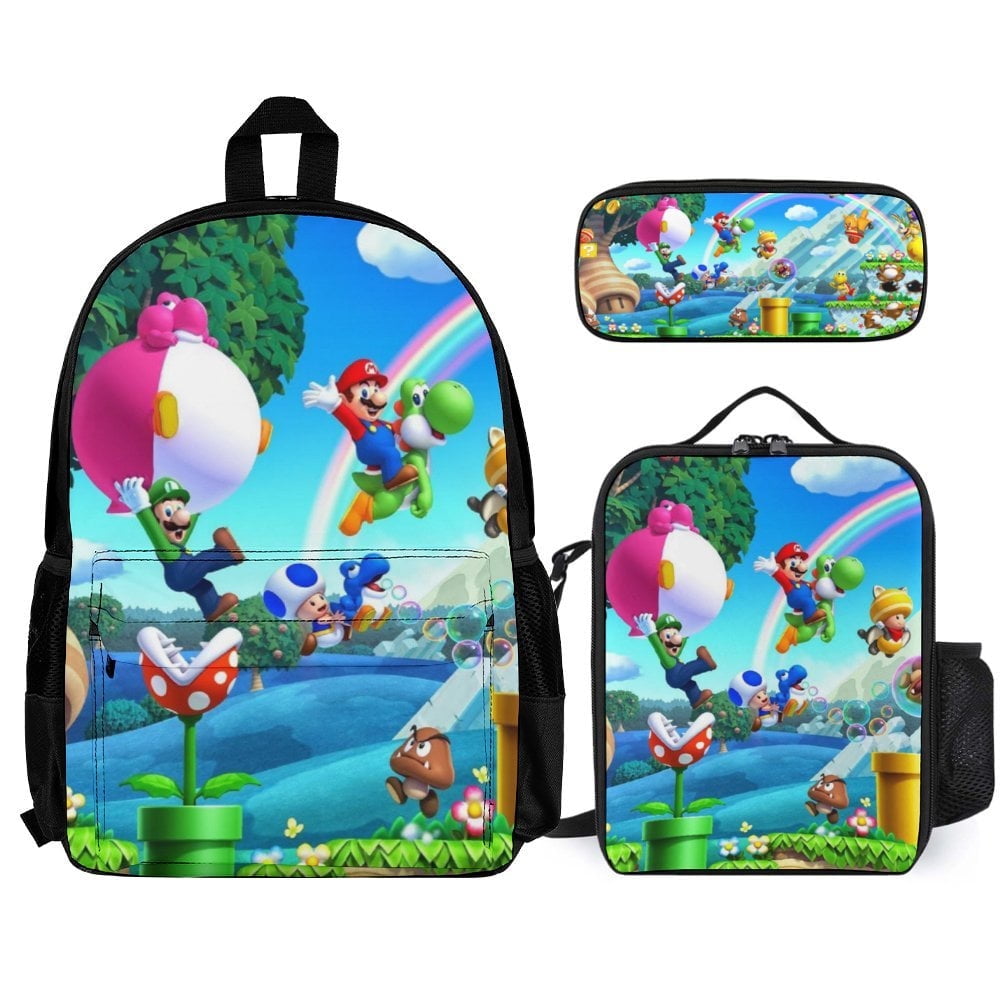 Luigi Super Mario Backpack 3 Pieces Set With Pencil Case Lunch Bag ...