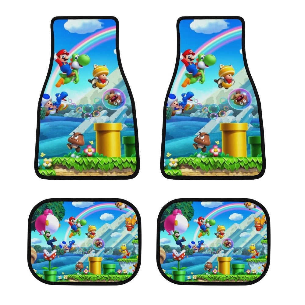 Luigi Super Mario Car Floor Mat Set 4-Piece Front/Rear Auto Foot Mats ...
