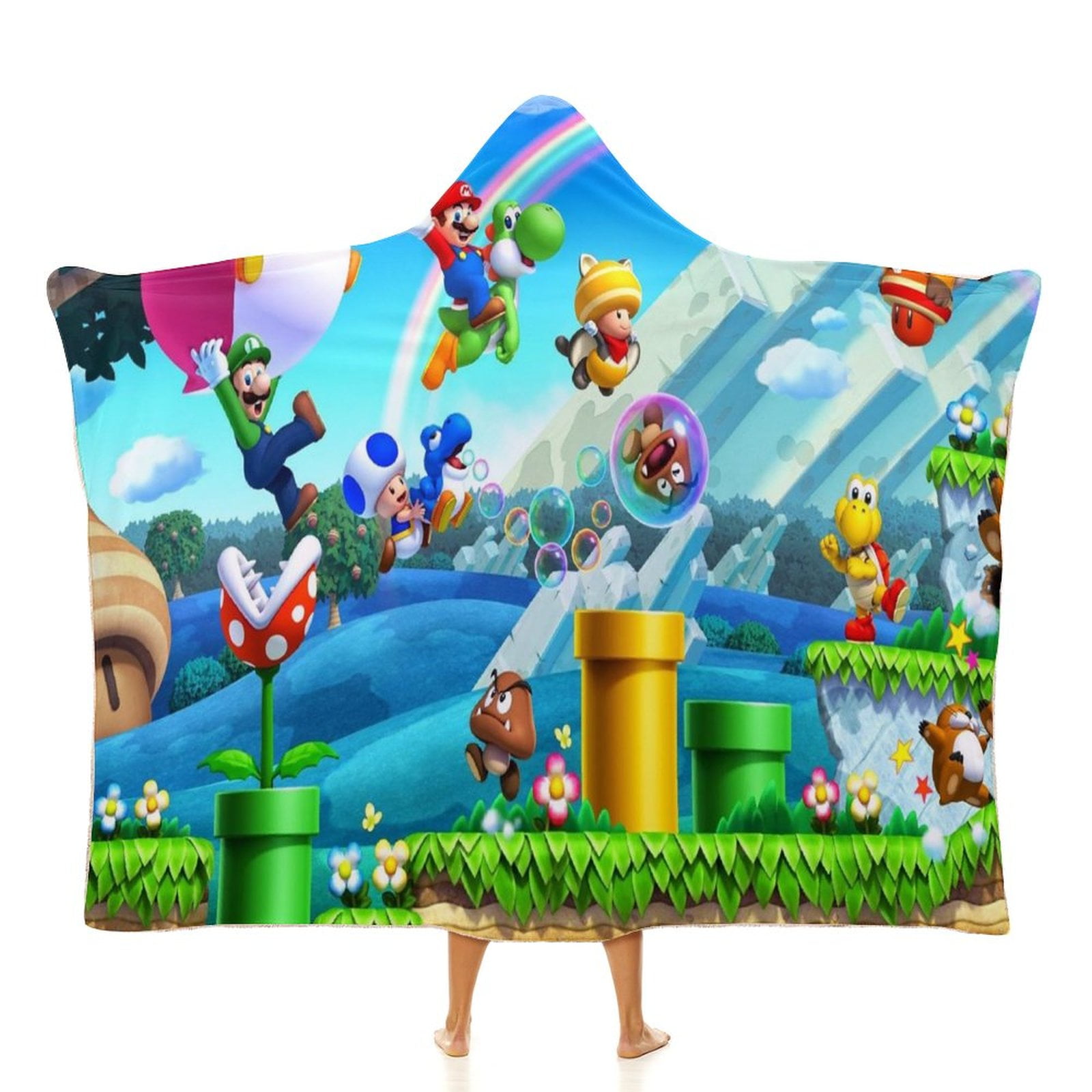Luigi Super Mario Soft Wearable Blanket Hoodie Hooded Blanket Warm ...