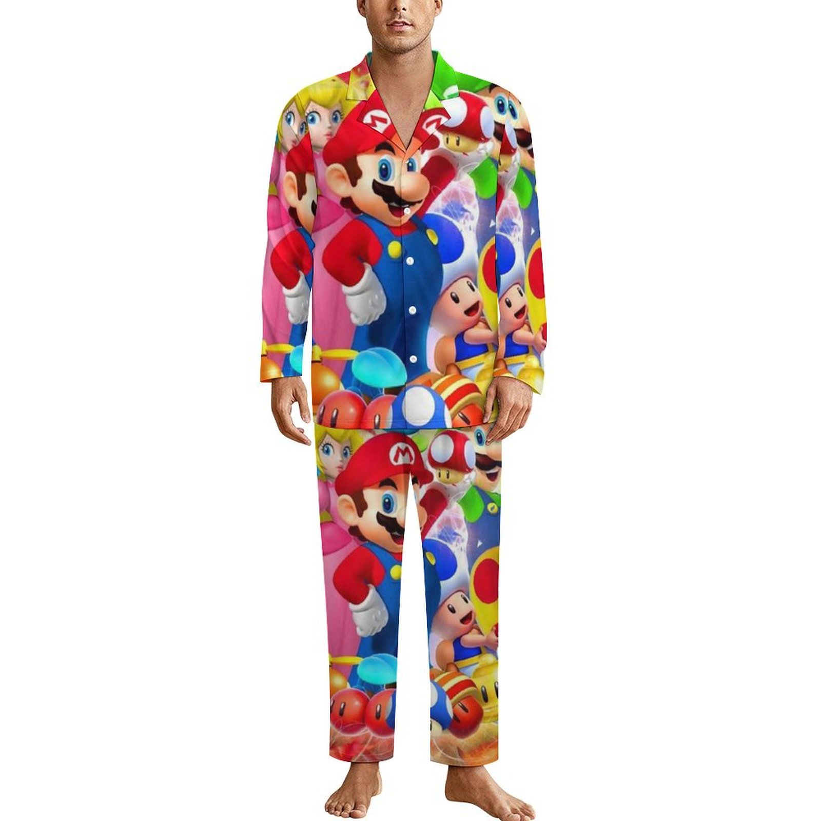 Luigi The Super Mario Bros Long Sleeved Pajama Set for Men Sleepwear ...