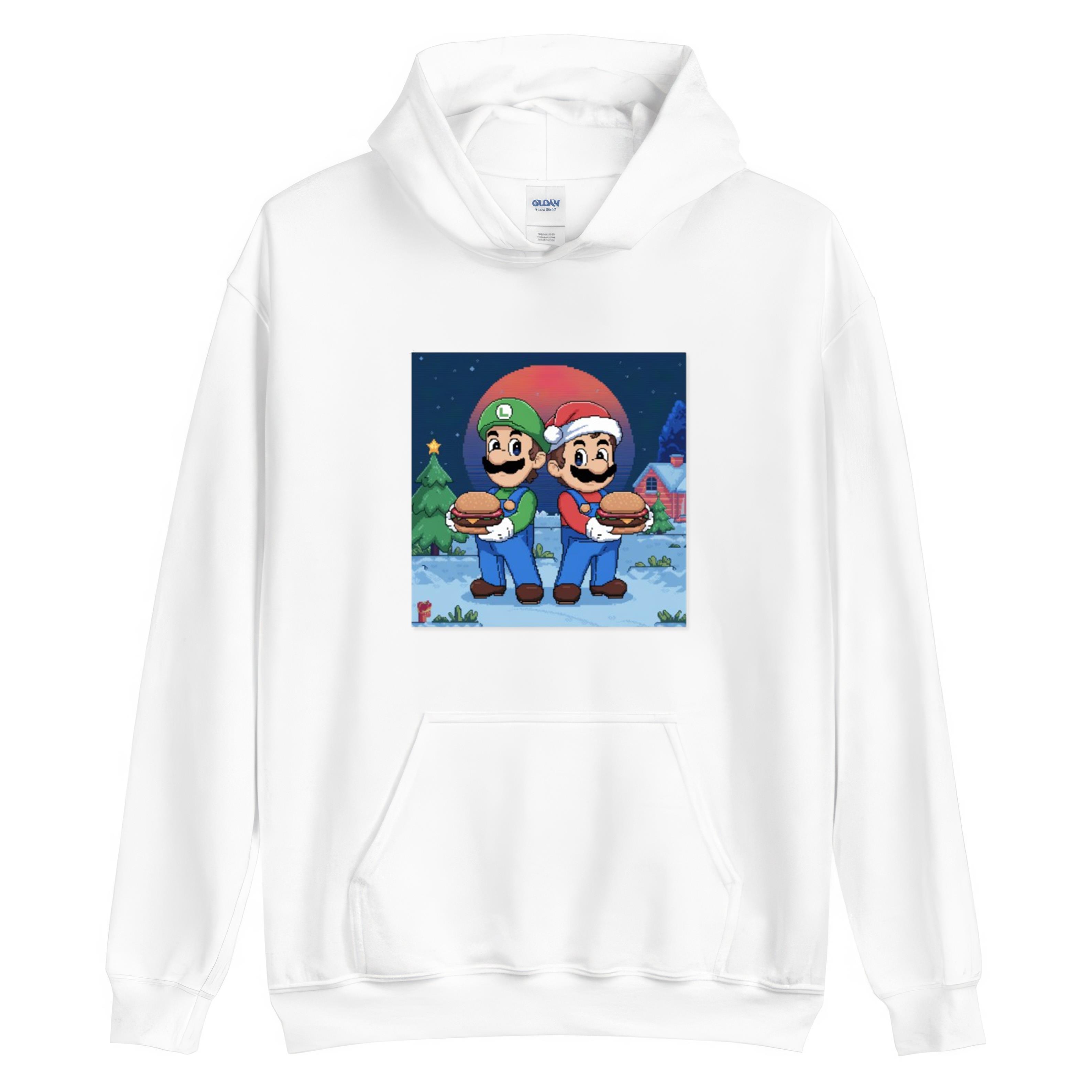 Luigi and Mario eating In-N-Out Burger on a Christmas background Hoodie ...