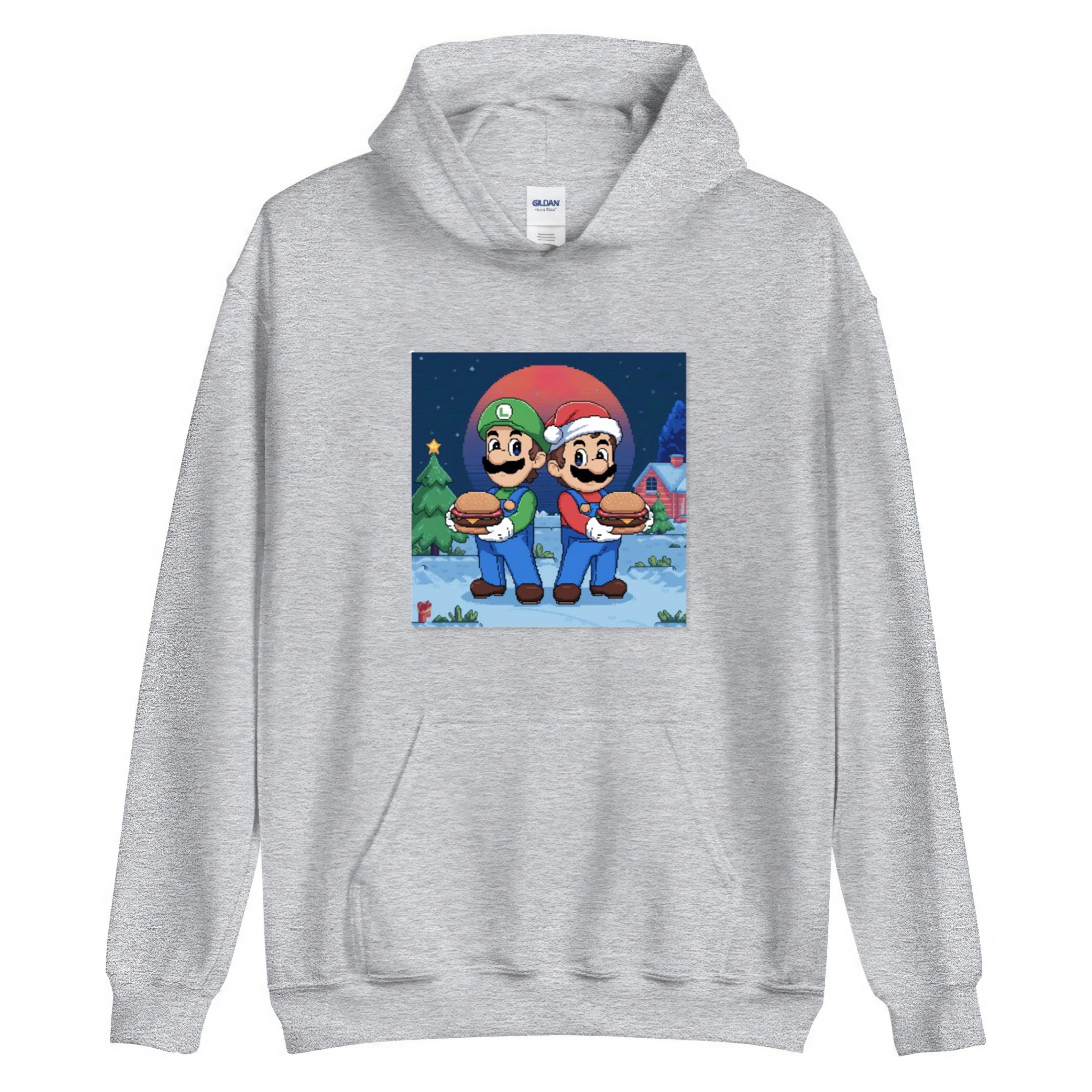 Luigi and Mario eating In-N-Out Burger on a Christmas background Hoodie ...