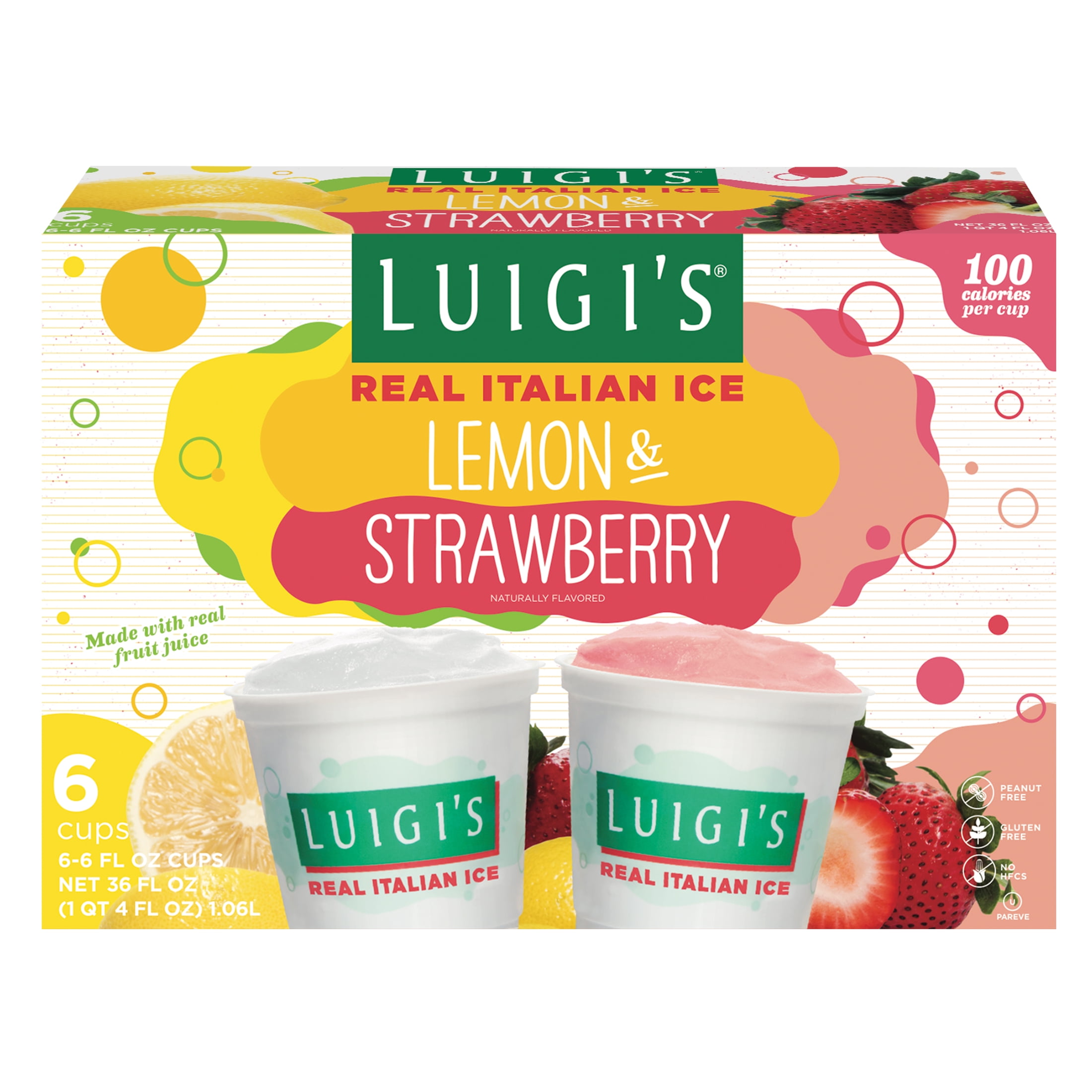 Luigi's Lemon & Strawberry Real Italian Ice, 6 fl oz, 6 count - Walmart.com