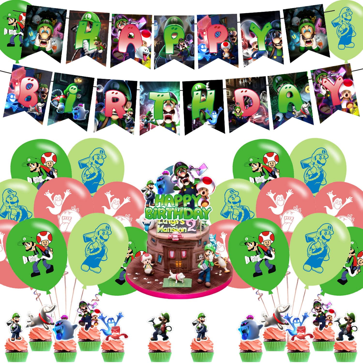 Luigi's Mansion 3 FEV6 Party Pack - Themed Banner, Cake Toppers ...