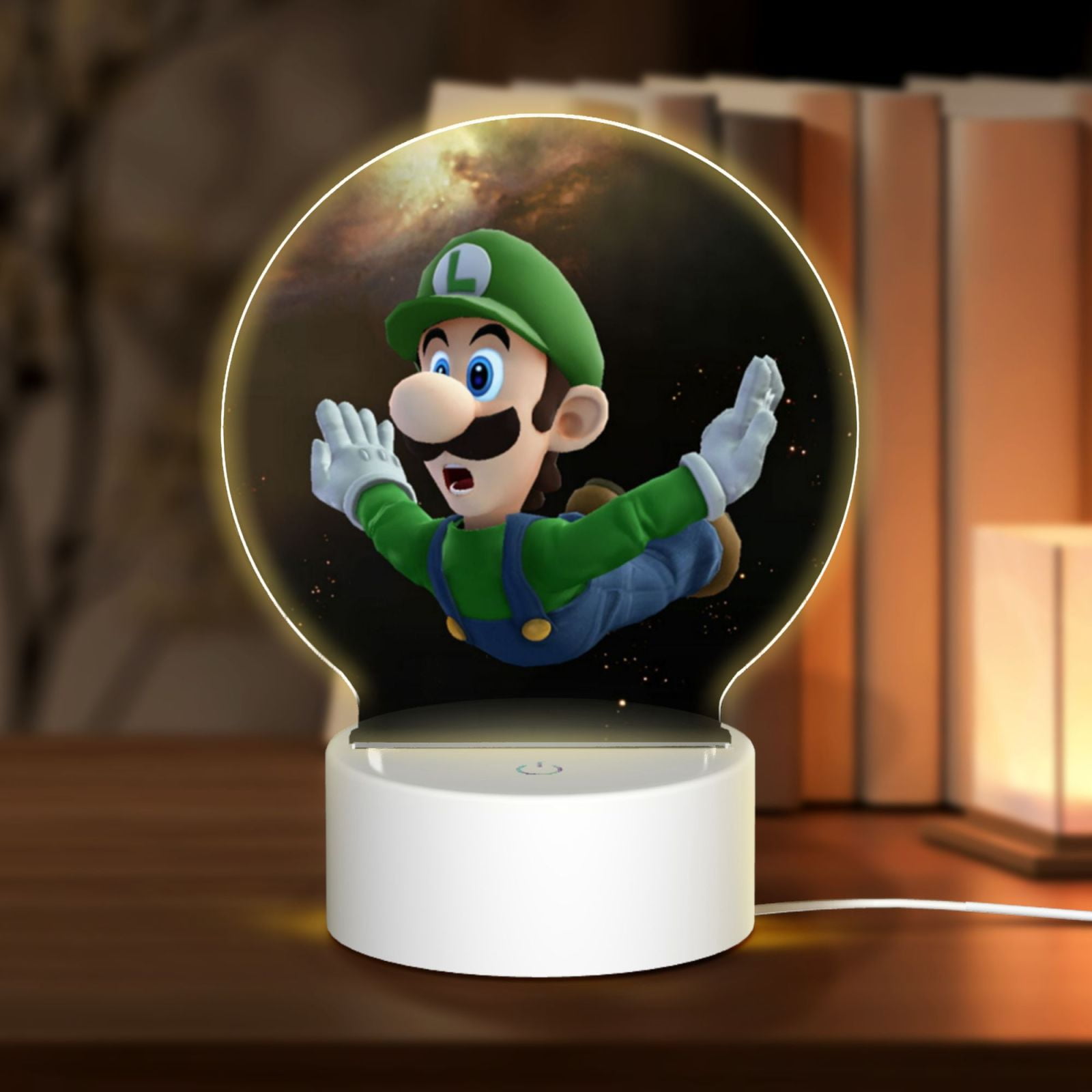 Luigi's Mansion Cartoon Round Acrylic Night Light Decoration USB Cable ...