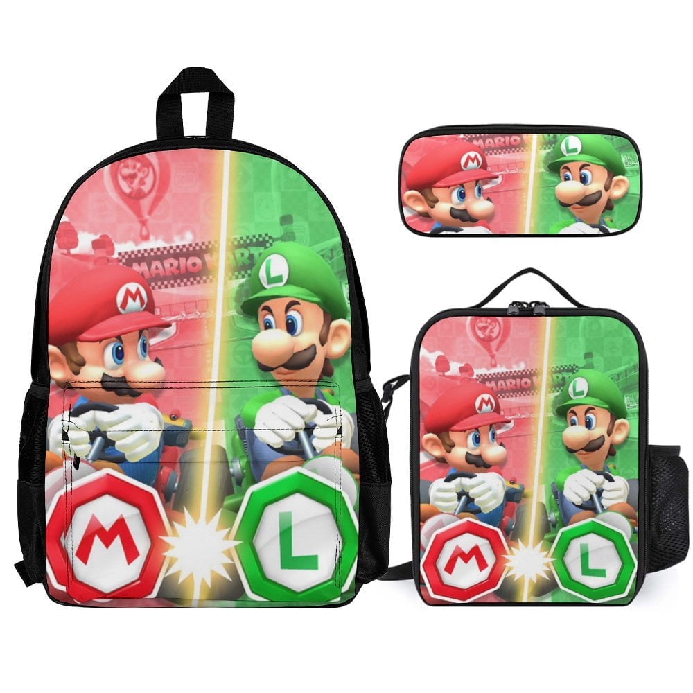 Luigi's Mansion Mario Game Backpack 3 Pieces Set With Pencil Case Lunch ...