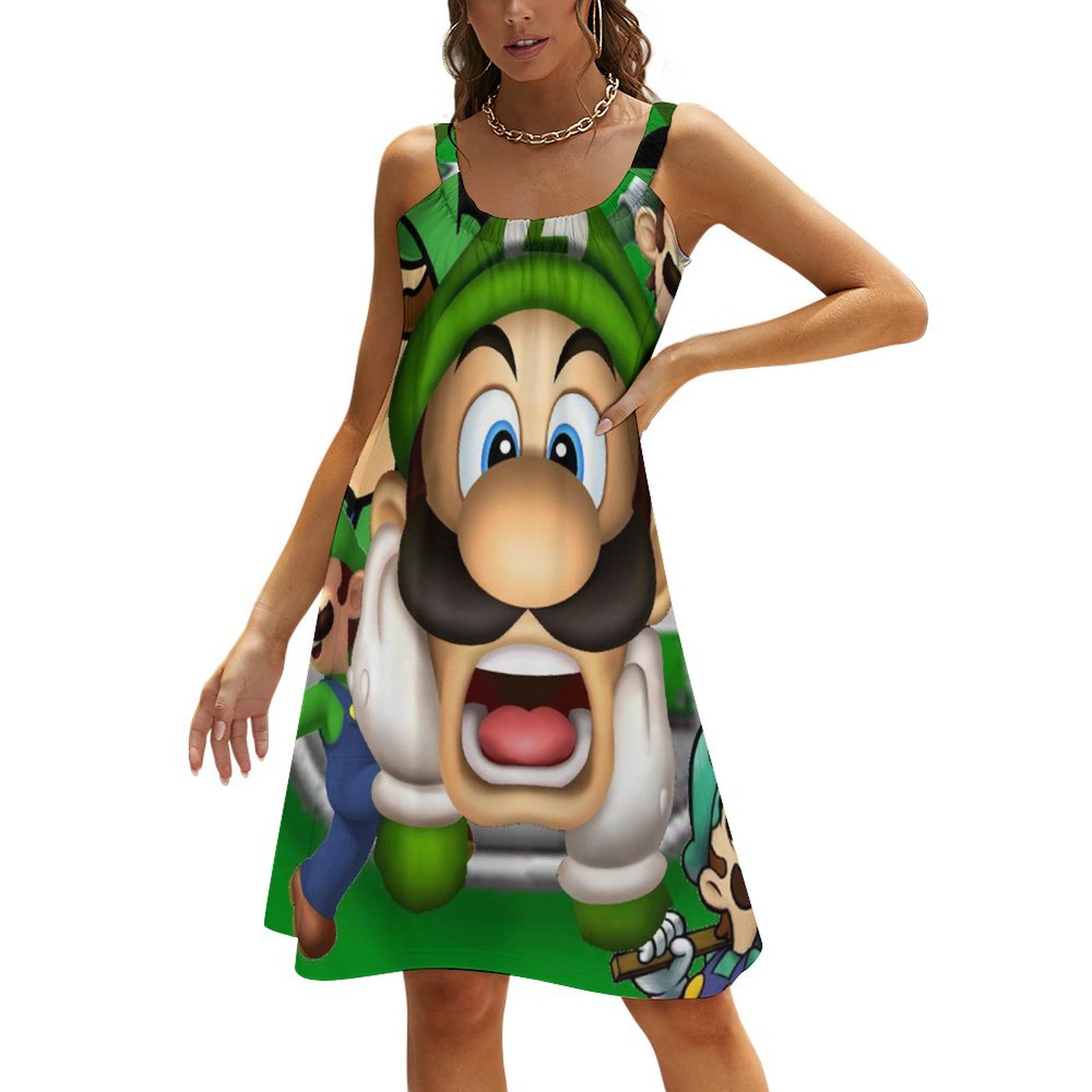 Luigi's Mansion Womens Dress Loose Sleeveless Beach Sling Skirt Soft Summer Swimwear Cover Up XL ...