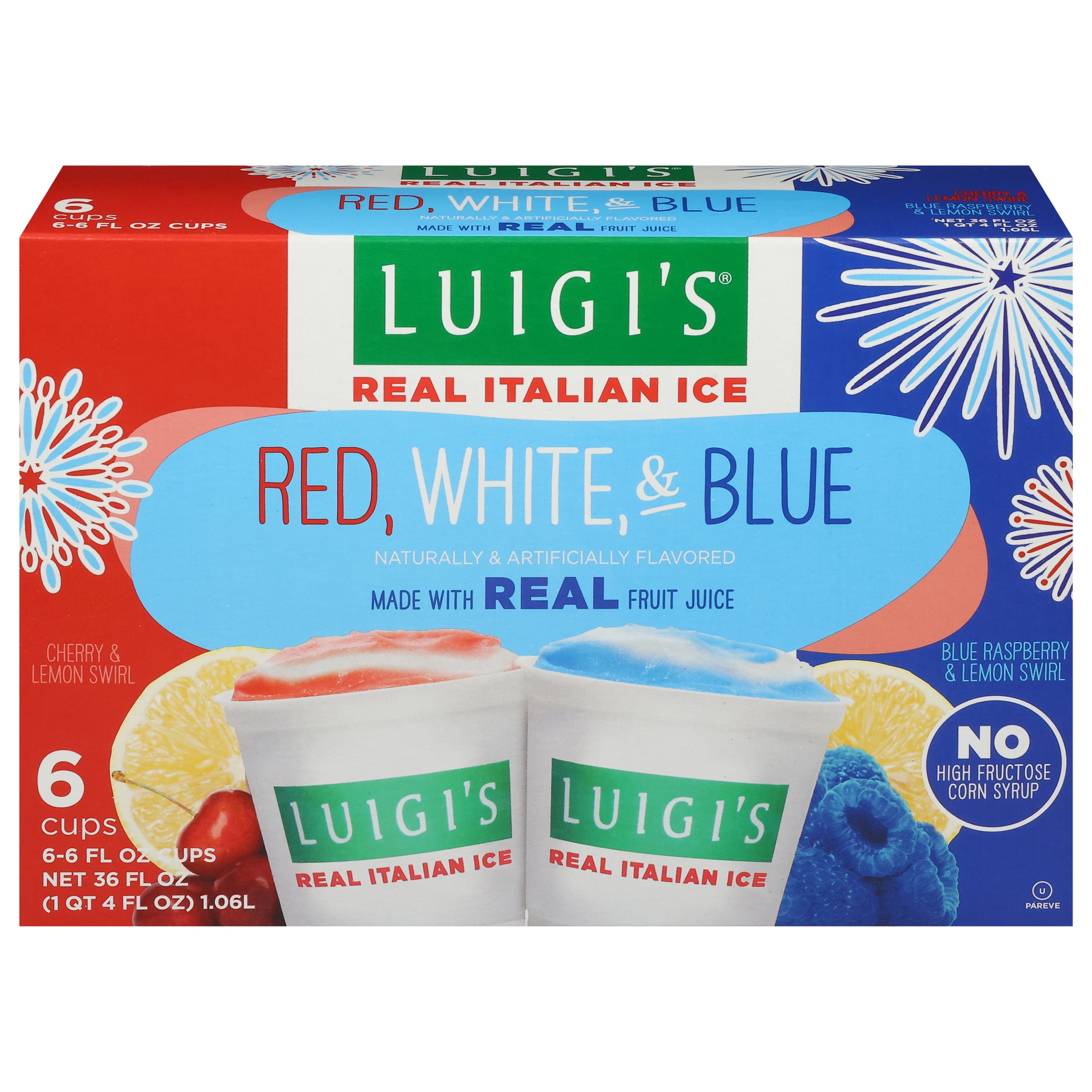 Luigi's Red, White, & Blue Real Italian Ice, 6 fl oz, 6 Count (Frozen ...