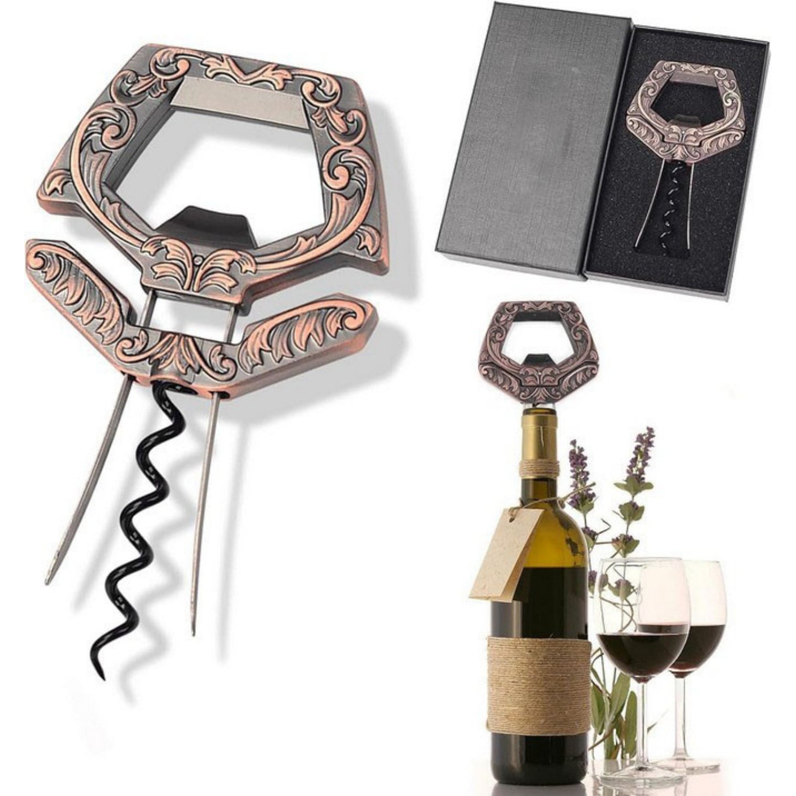 Luioepy Liquidation 3-in-1 double-fork wine opener, rose gold, 3 For 1 Gentleman Wine Corkscrew ...