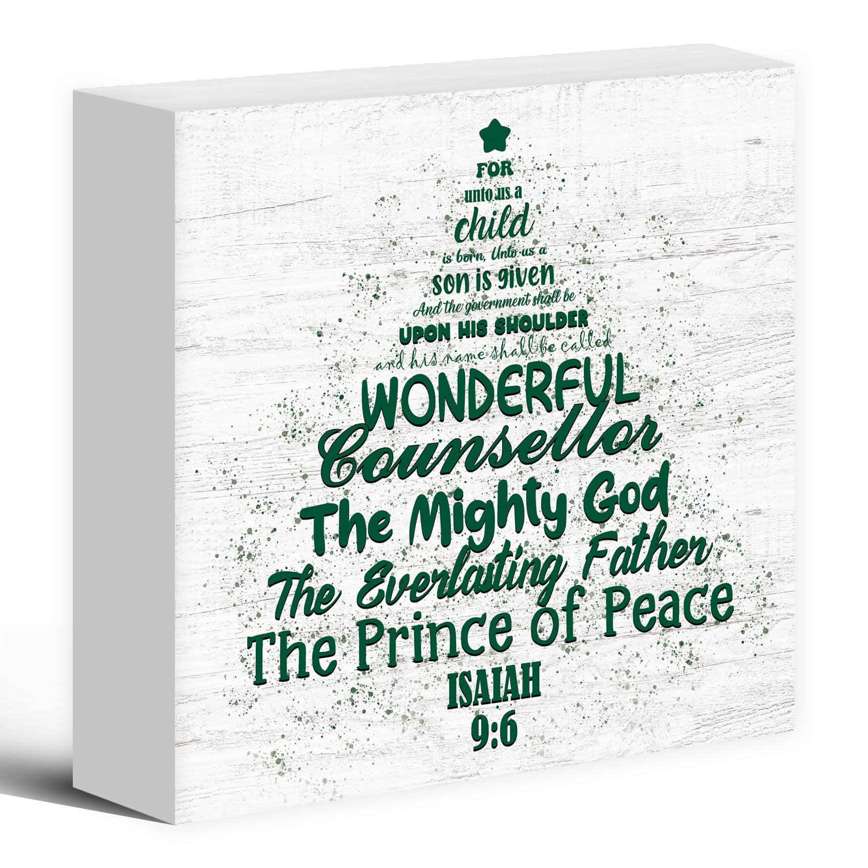 Luipk Christian Christmas Tree Wood Box Sign Desk Decor, Isaiah 9:6 ...