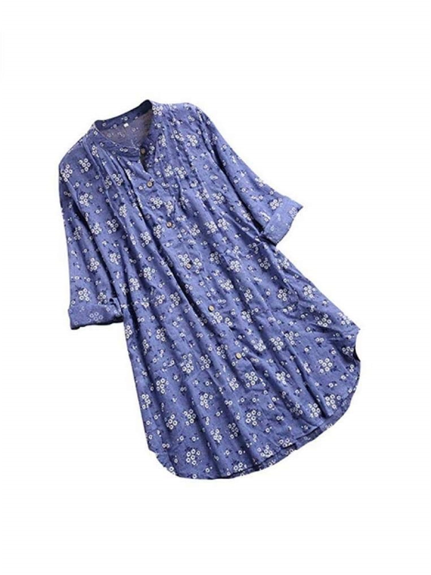 Luiryar Women's Plus Size Floral Shirt Dress Long Sleeve Single ...