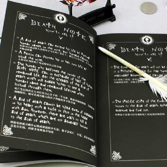 Luiryare Death Note Writing Notebook with Feather Pen, Black, 120 Pages ...
