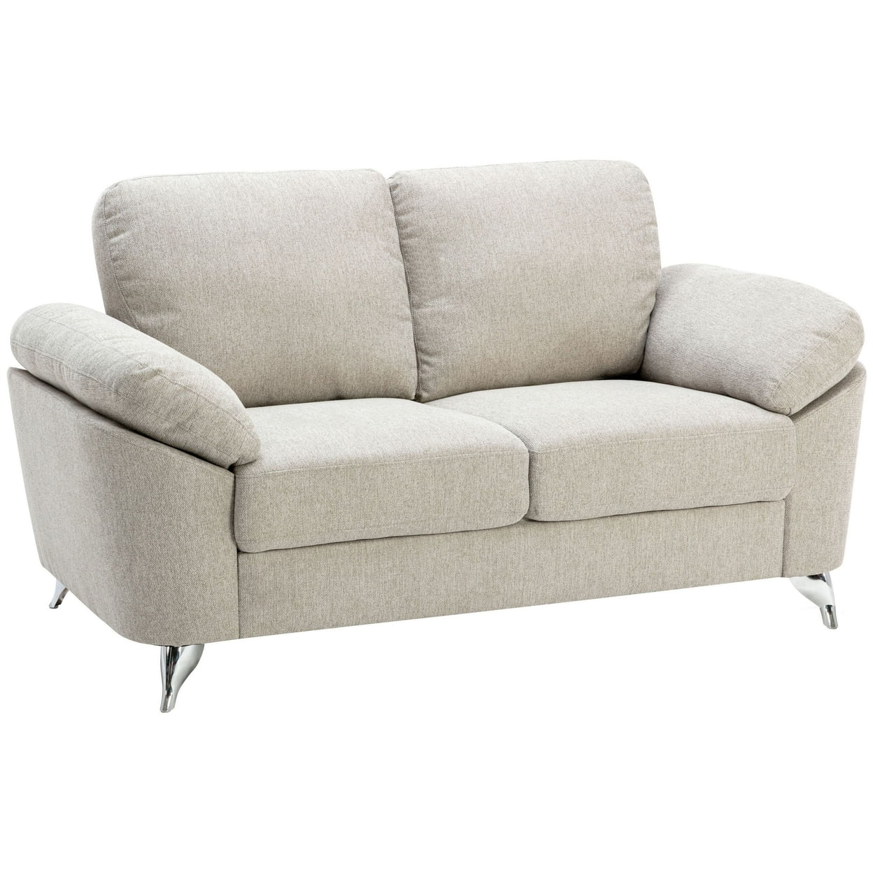 Luis 64 Inch Loveseat, Light Gray Polyester, Pillow Top Arms, Metal ...