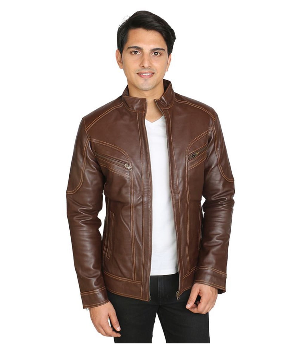 Luis Leather Mens Crazy Brown Genuine Lambskin Leather Jacket, Motorcycle Biker Jacket For Men ...