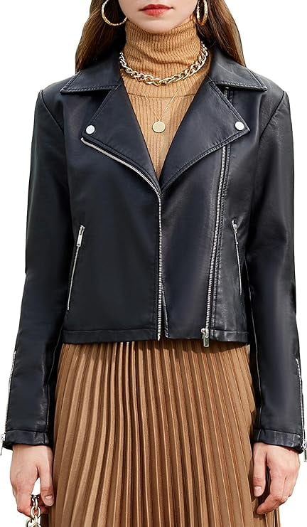 Luis Leather Womens Leather Jacket Motorcycle Biker Solid Crispy Black ...