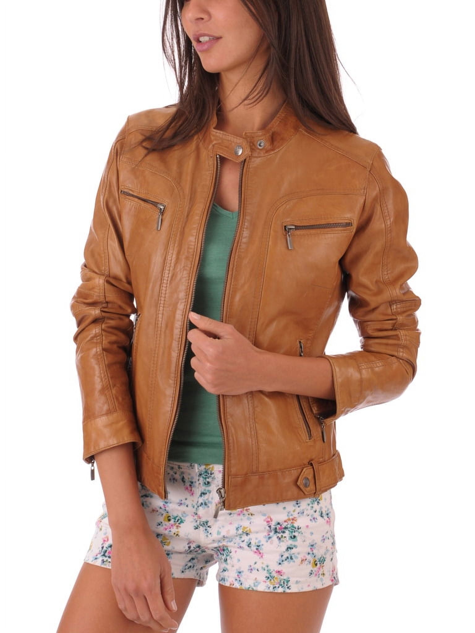 Luis Leather Womens Leather Jacket Motorcycle Bomber Solid Crispy Black ...