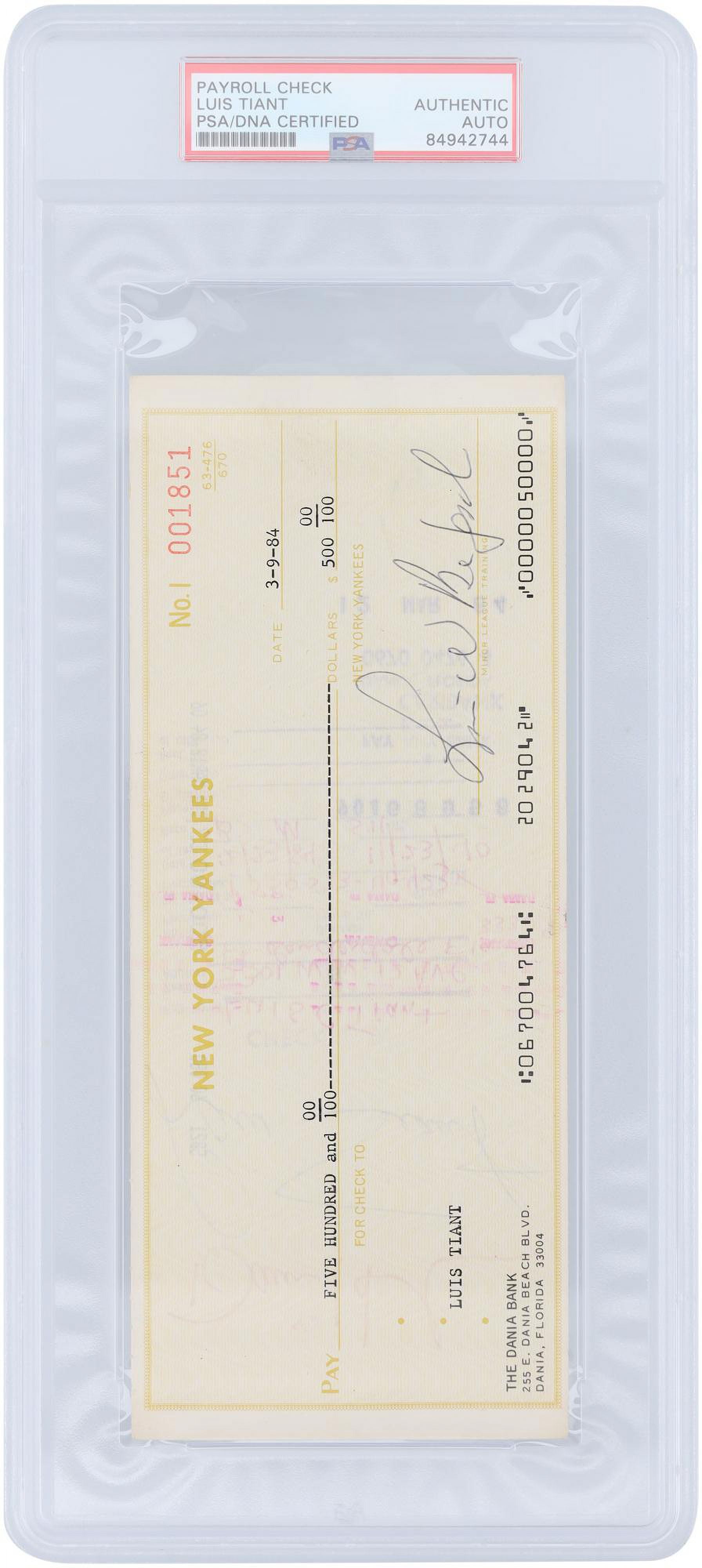 Luis Tiant New York Yankees Autographed Check from March 9, 1984 - PSA ...