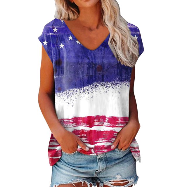 Luiyenes 4th Of July Shirts Women Flag Printed America Flag Print V