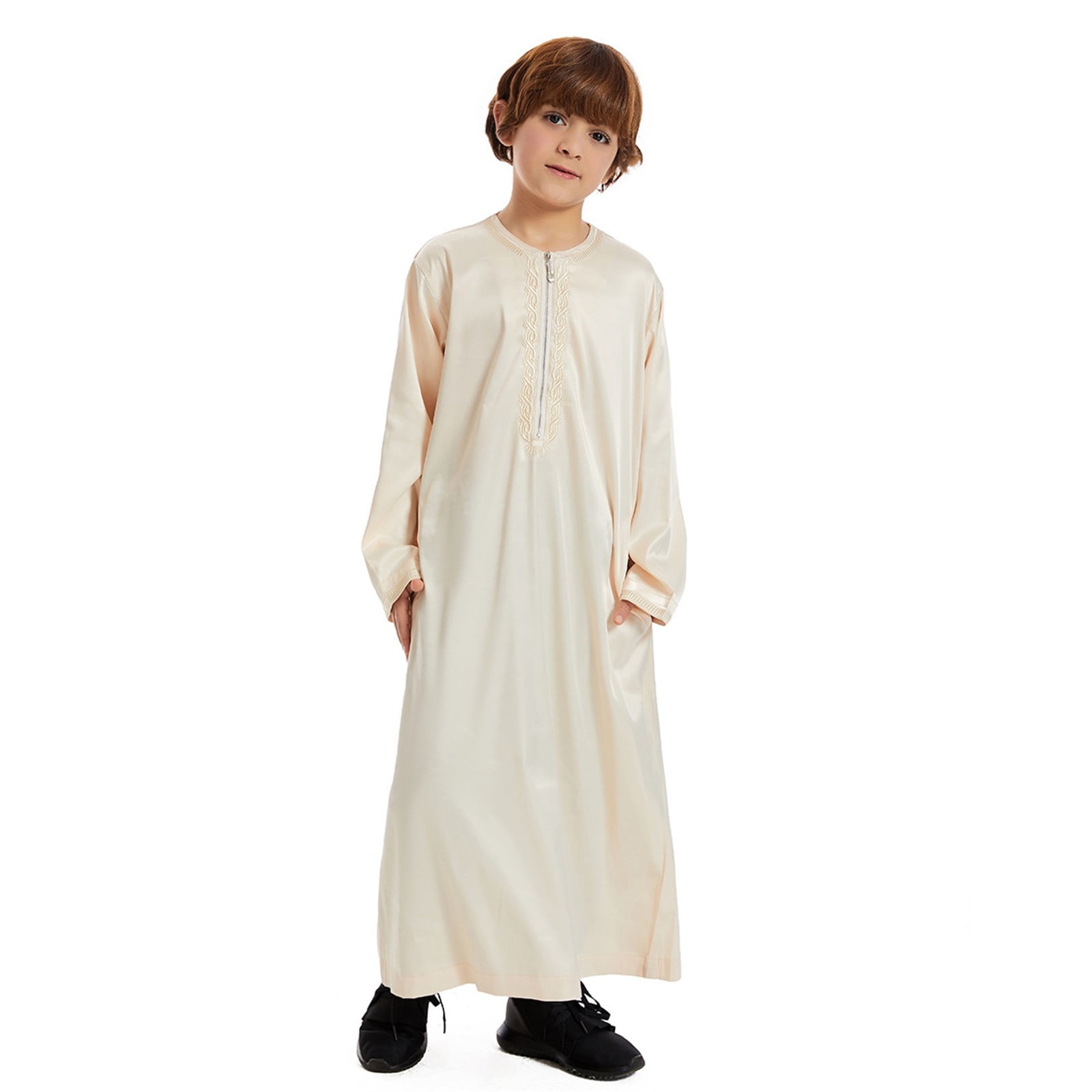 Lujianch Arabic Thobe Muslim Thobe Long Sleeve Kaftan Crew Robe ...