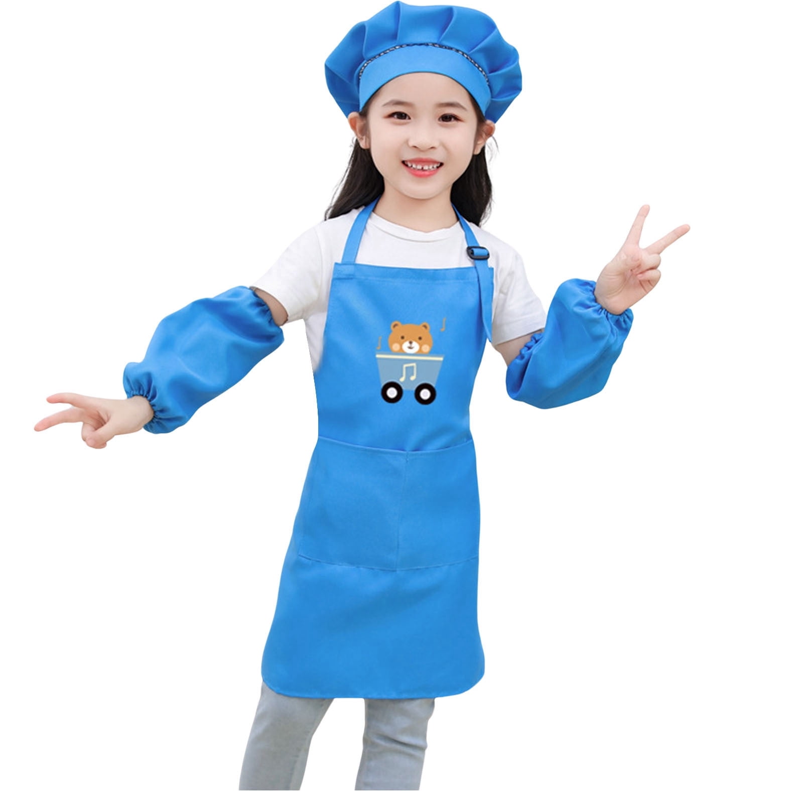 Lujianch Kid Art Smock Solid Color Apron With Hat Sleeve For Children ...