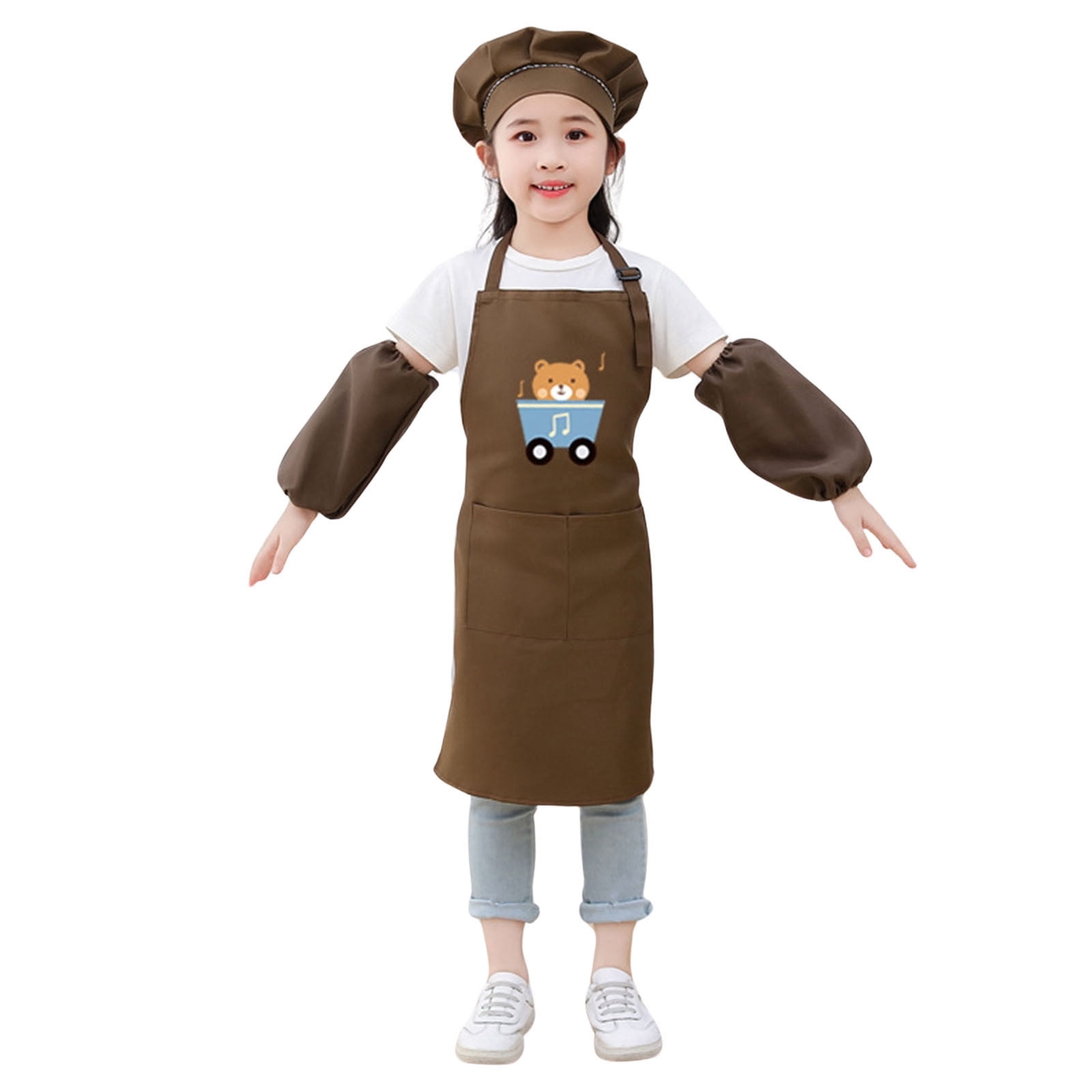Lujianch Kid Art Smock Solid Color Apron With Hat Sleeve For Children ...