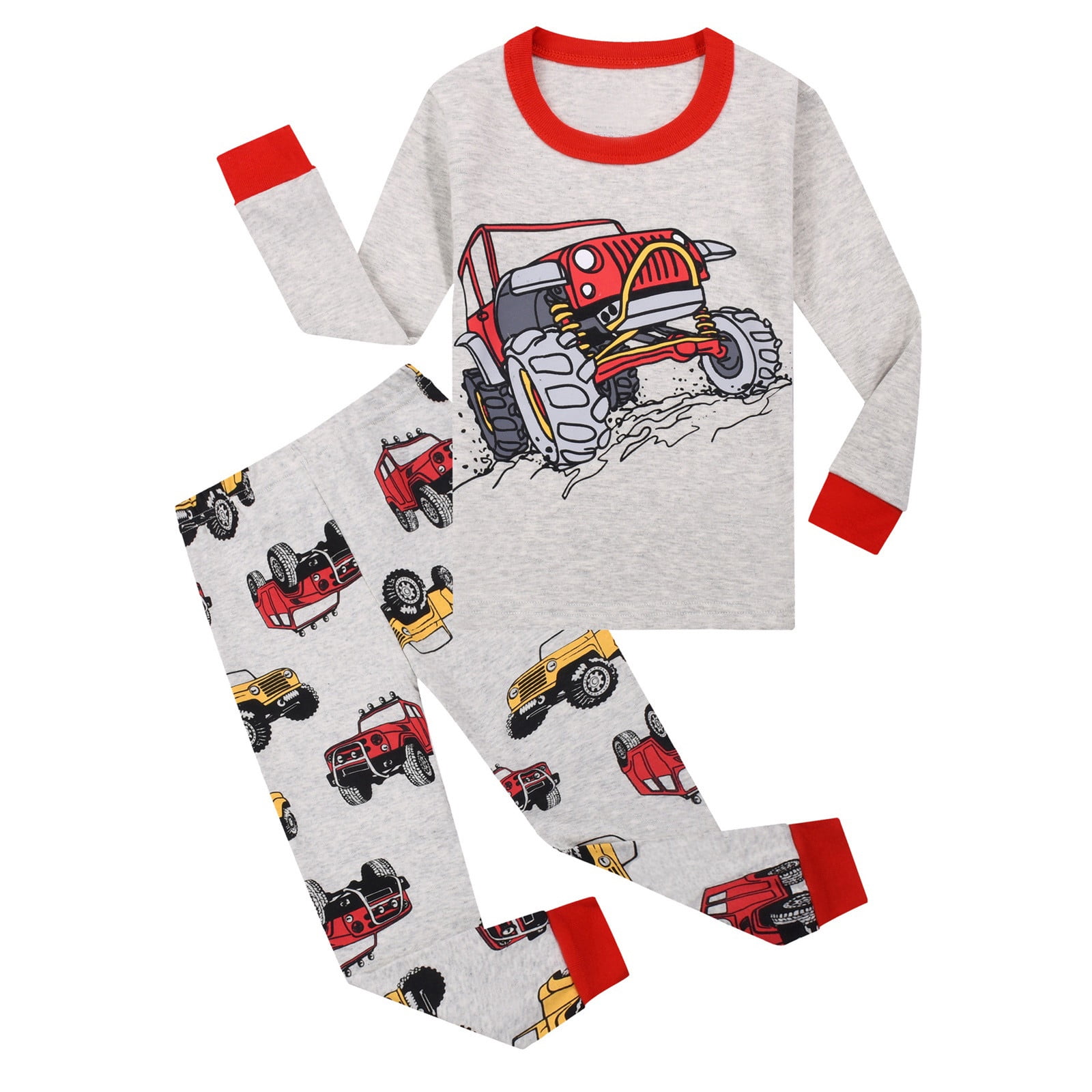 Lujianch Toddler Baby Boys Pajamas Kids 2 Piece Pj's Long Sleeve Cartoon Cars Sleepwear Clothes ...