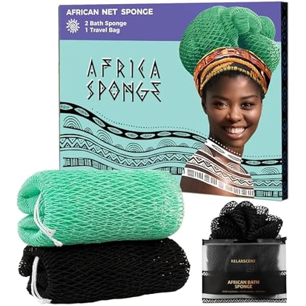 LujingZ African Exfoliating Net Sponge Black & Seawave - 2 Pack Real ...