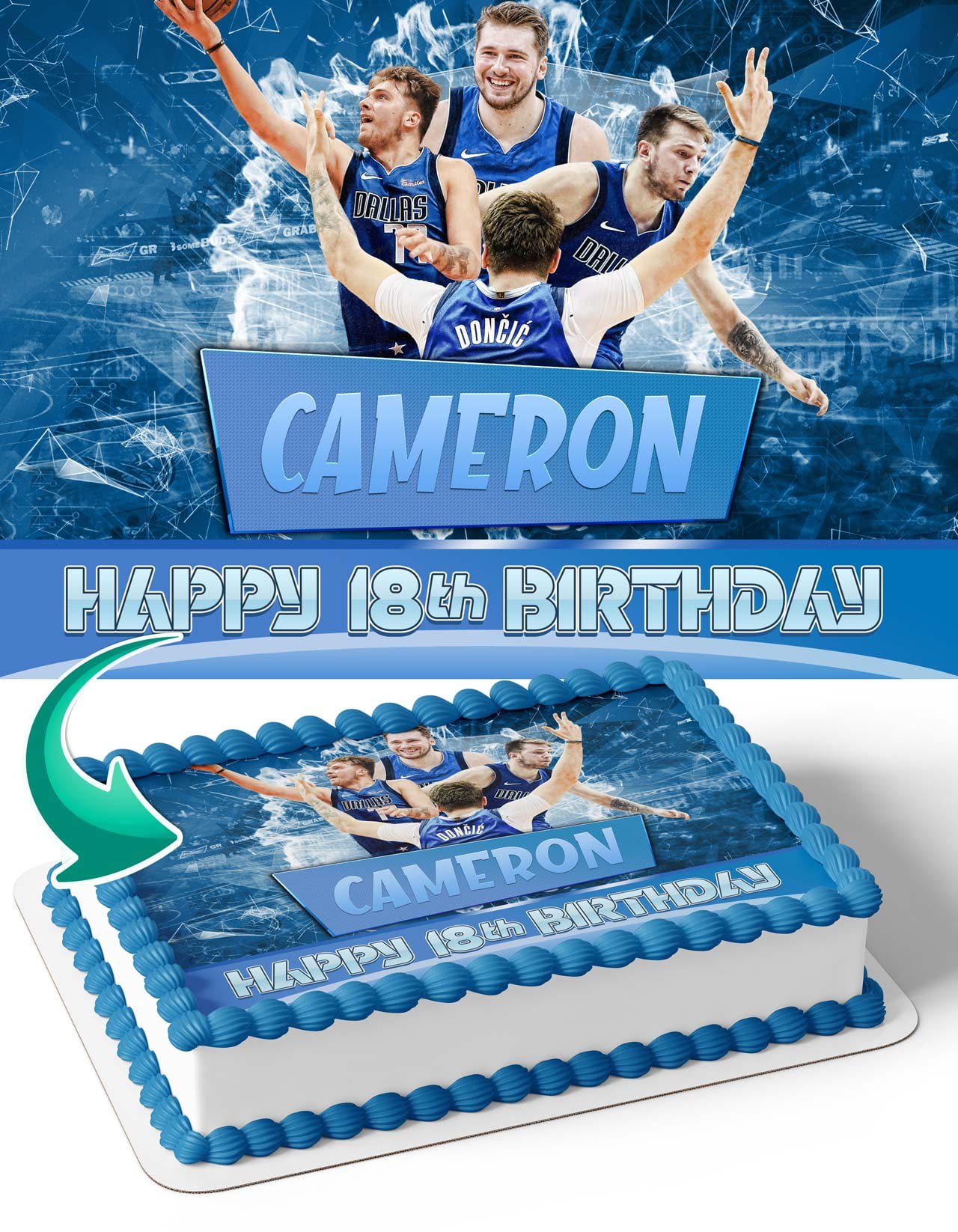 Luka Doncic Maverics Dallas Edible Image Cake Topper Personalized ...