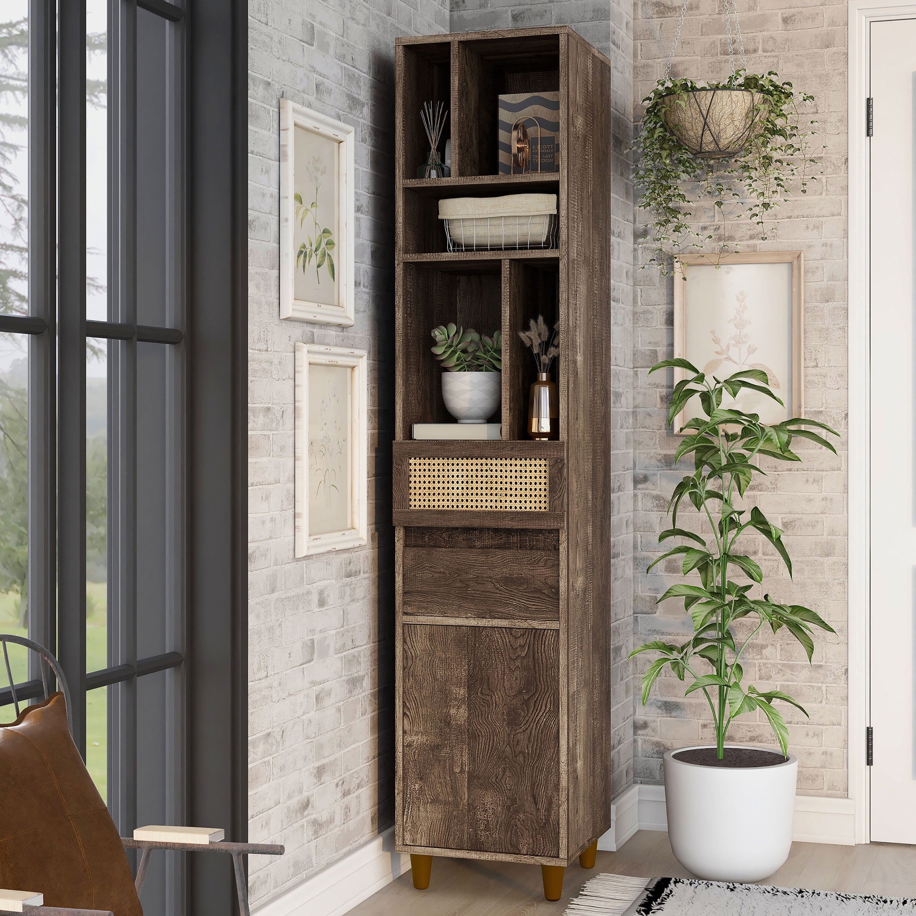 Luka Multi-Storage Wood Reclaimed Oak TV Tower - Walmart.com