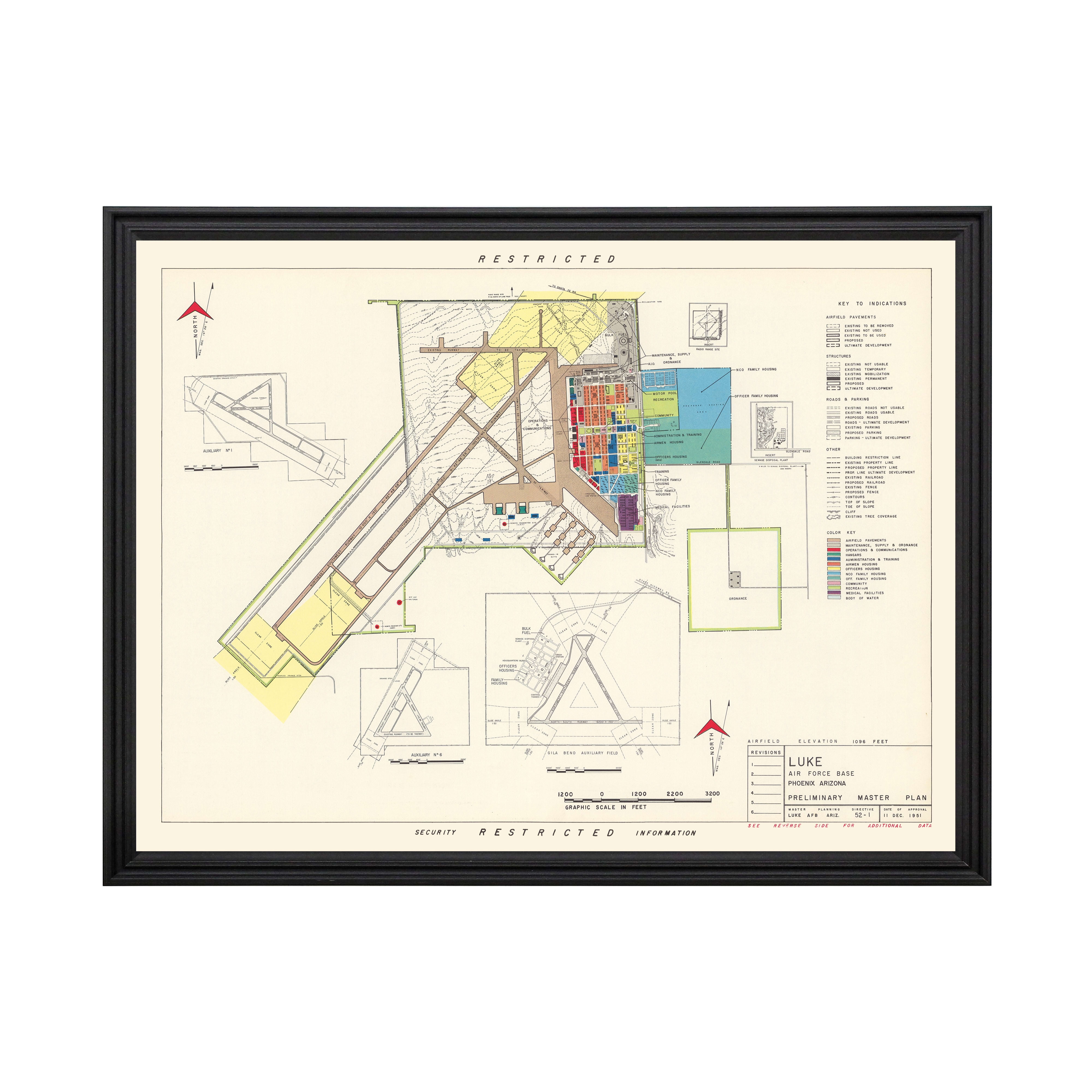 Luke Air Force Base Art, 1951 Vintage Map of Luke Air Force Base ...